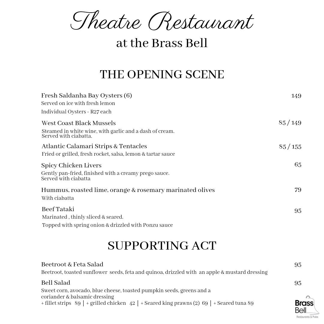 Menu at Brass Bell Kalk Bay restaurant, Cape Town