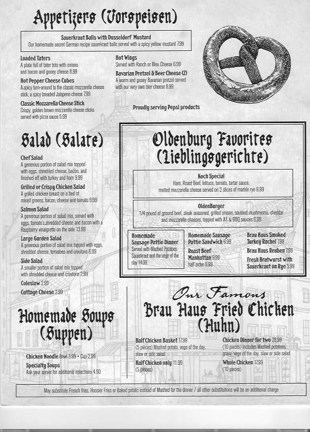 Menu at Brau Haus restaurant, Oldenburg