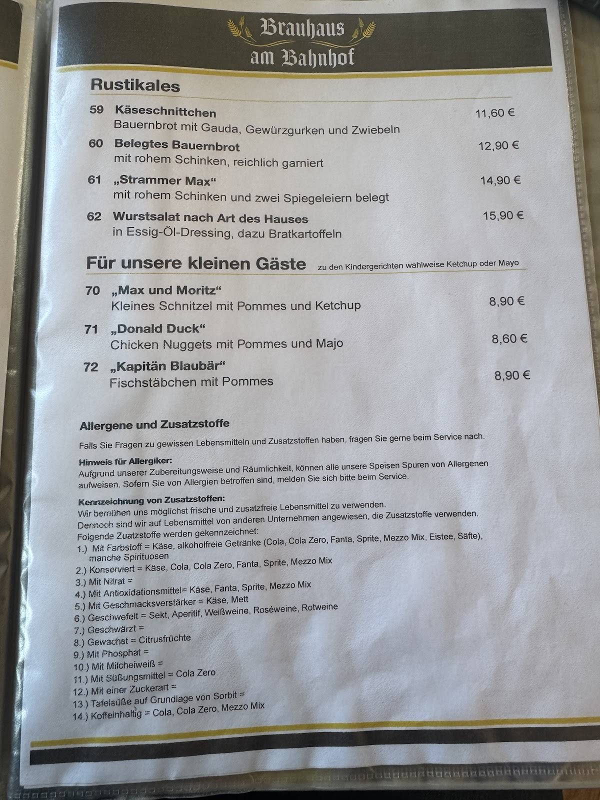 Speisekarte von Brauhaus am Bahnhof pub & Bar, Neuwied