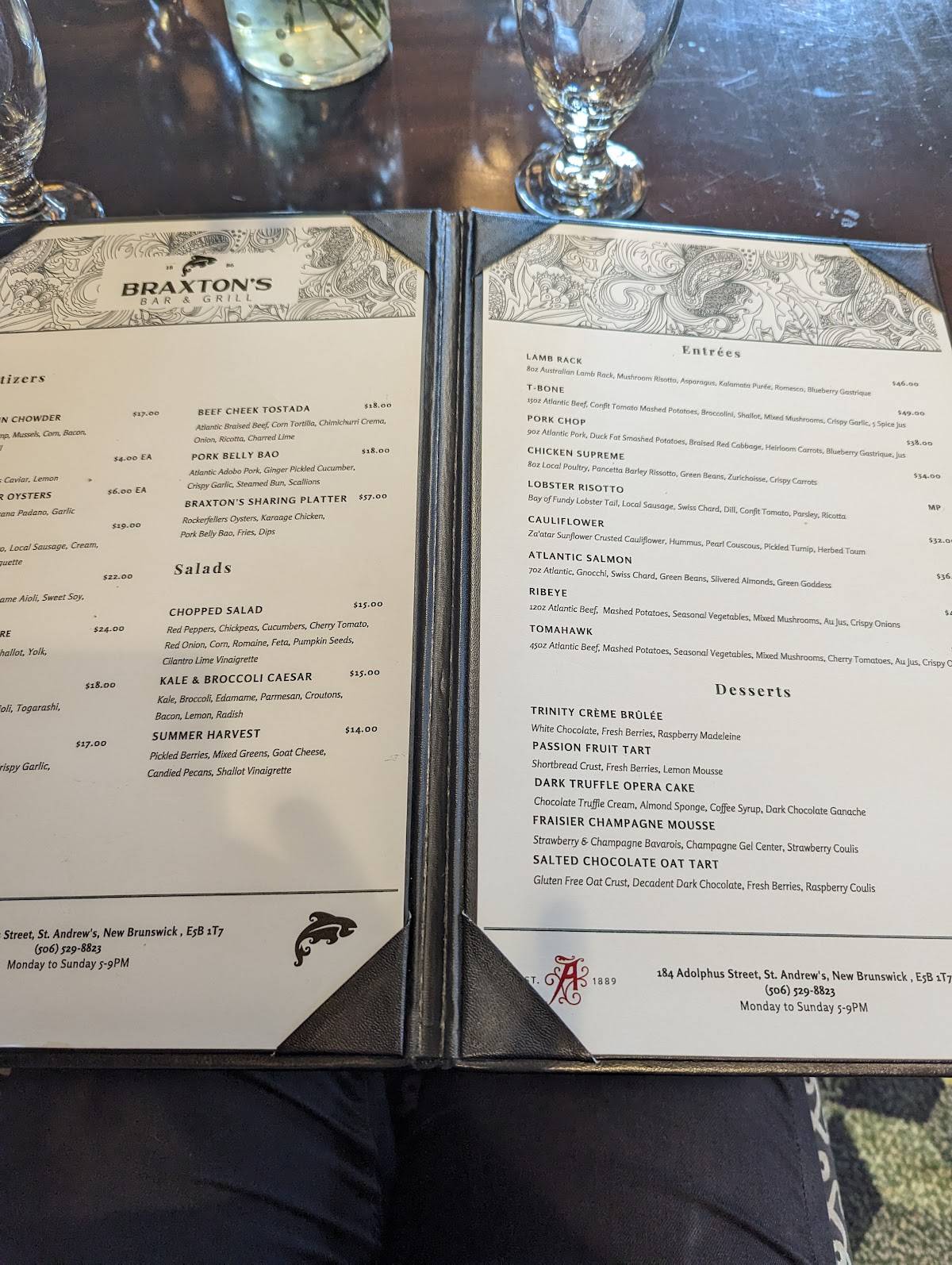 Menu at Braxton's Restaurant & Bar, Saint Andrews