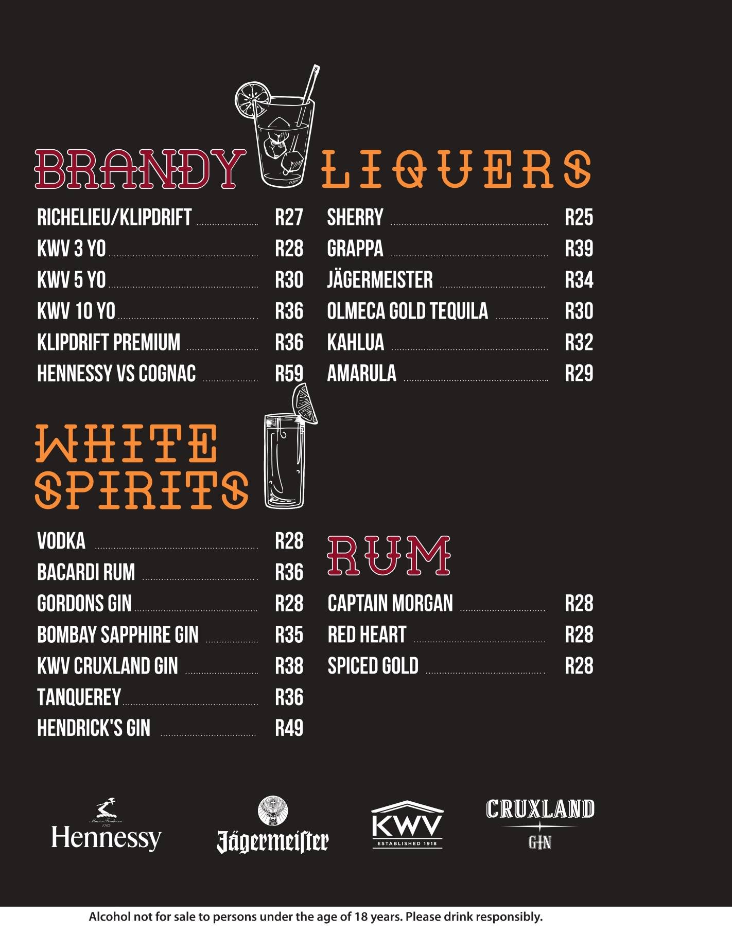Menu at Braza restaurant, Bloemfontein, Loch Logan