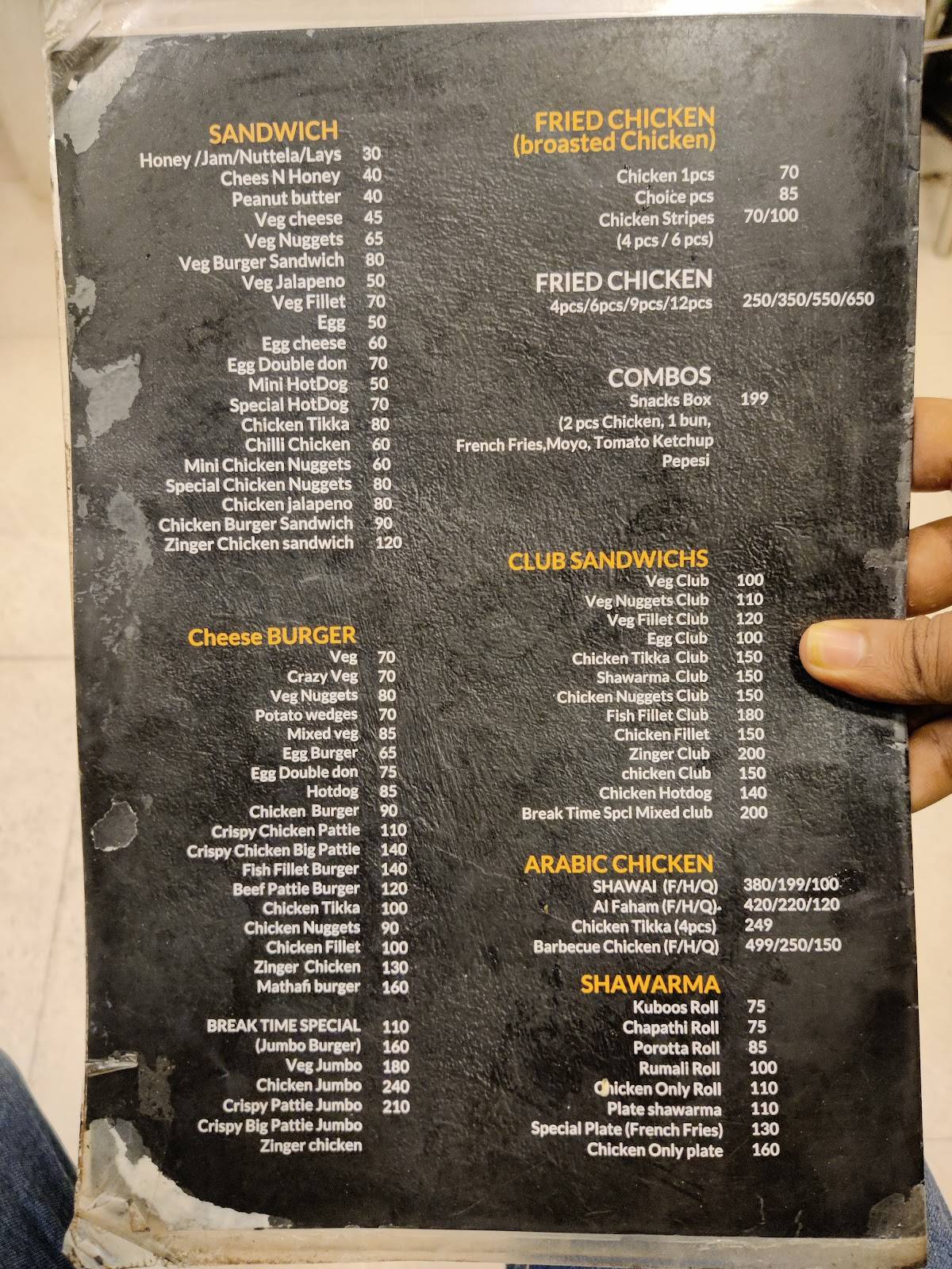 Menu at Break Time Restro Cafe, Thiruvananthapuram