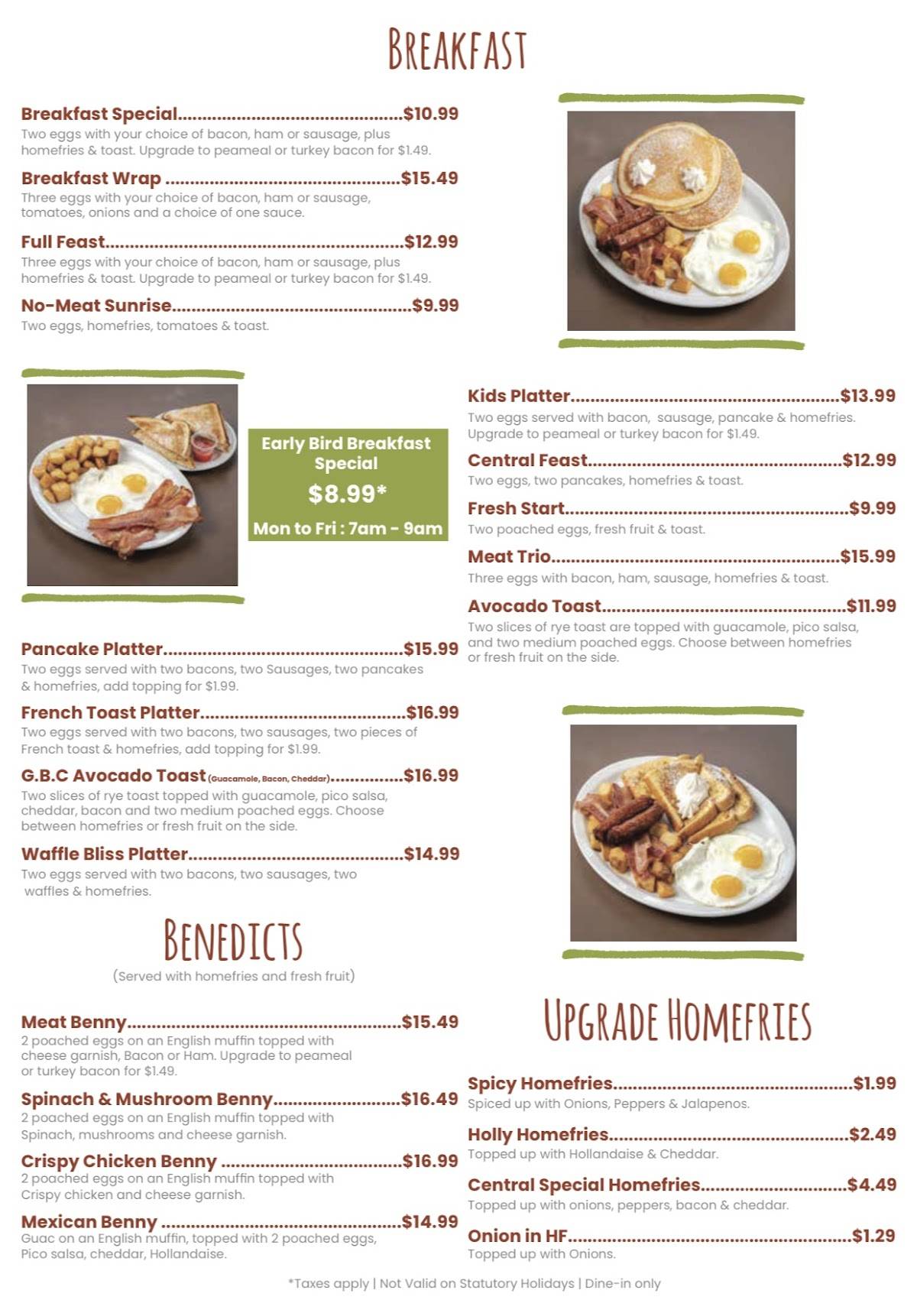 Menu au Breakfast Central restaurant, Meaford