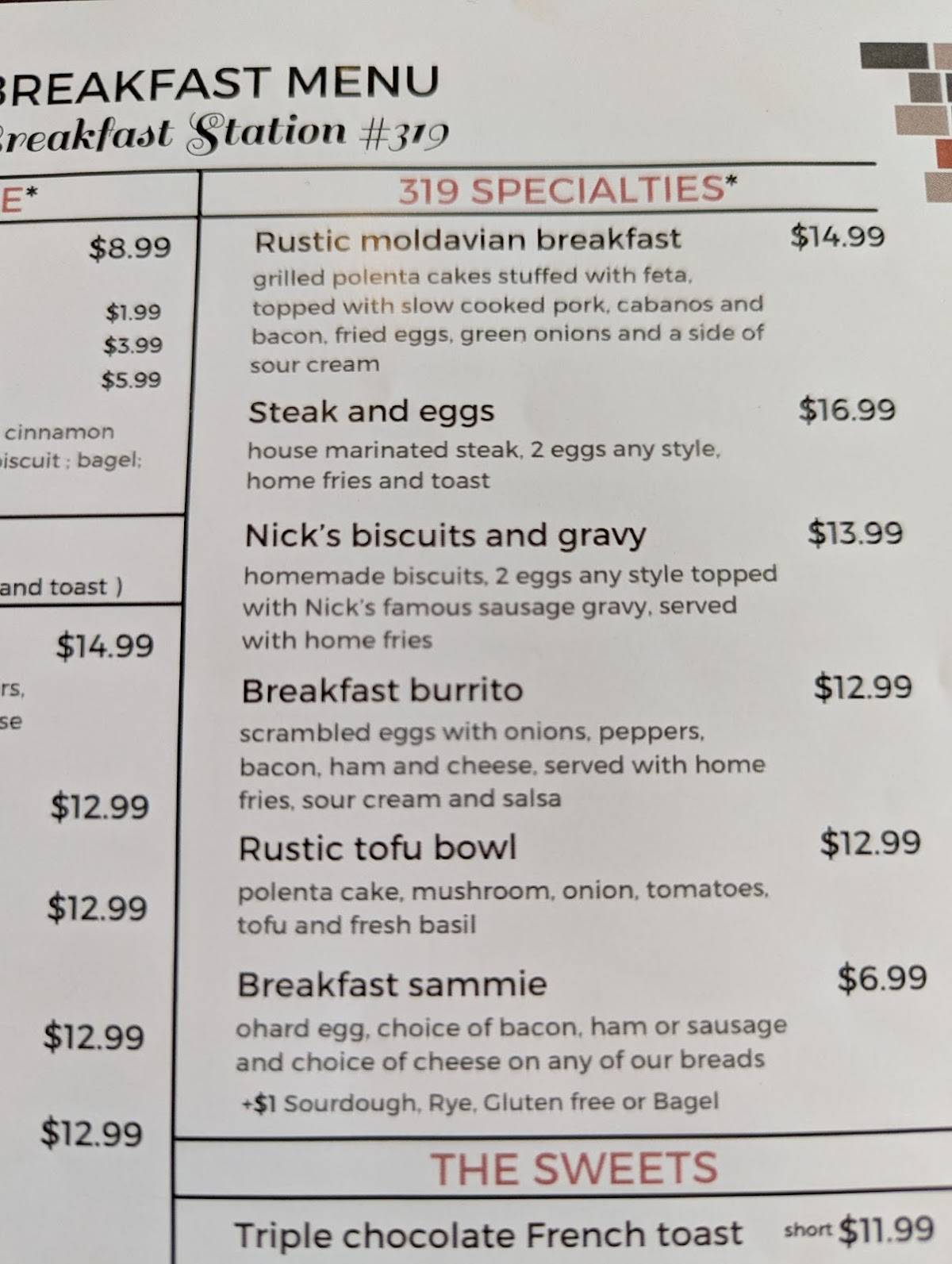 Menu at Breakfast Station #319 restaurant, Somersworth