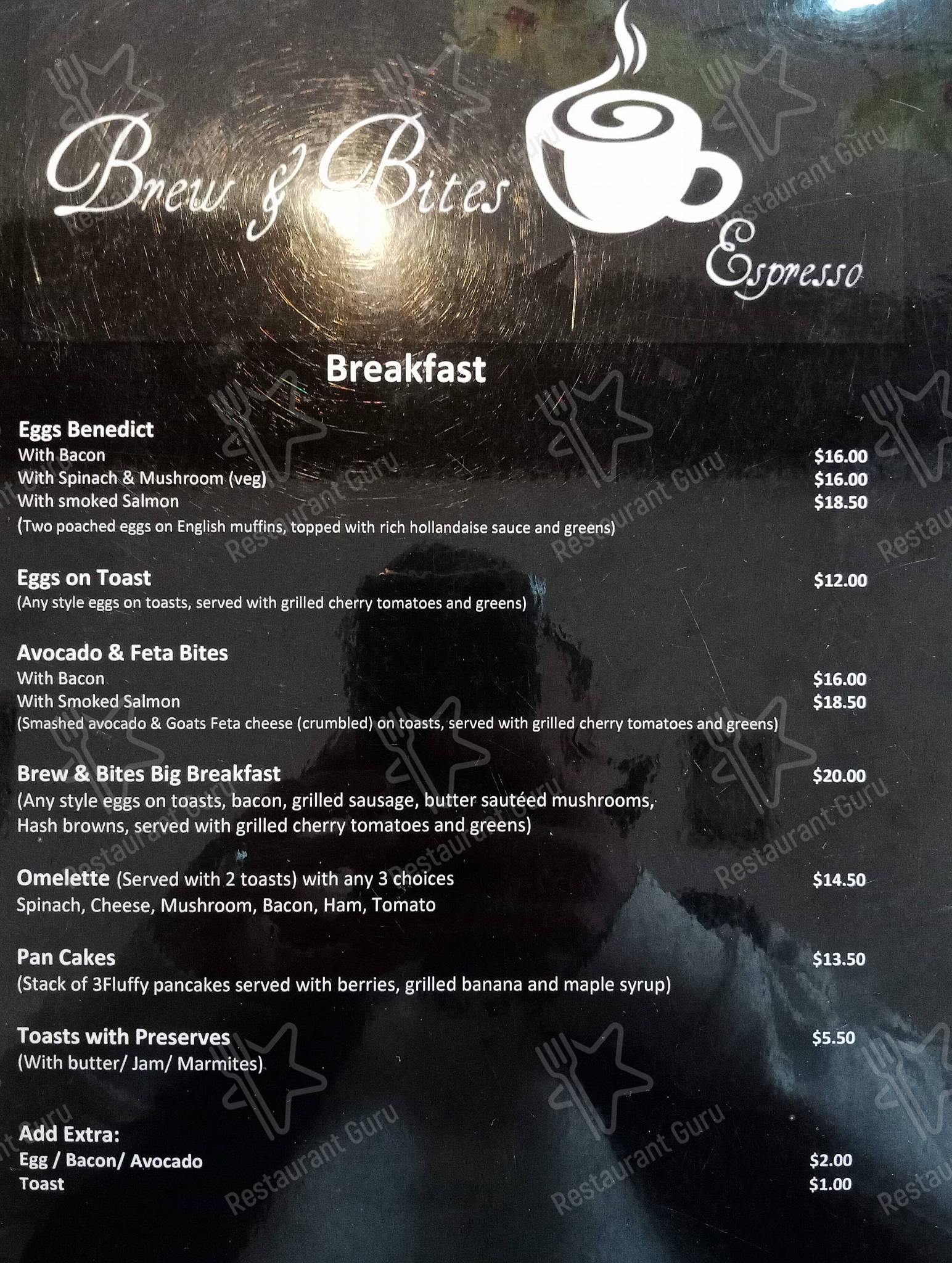 Menu at Brew & Bites Espresso cafe, Auckland