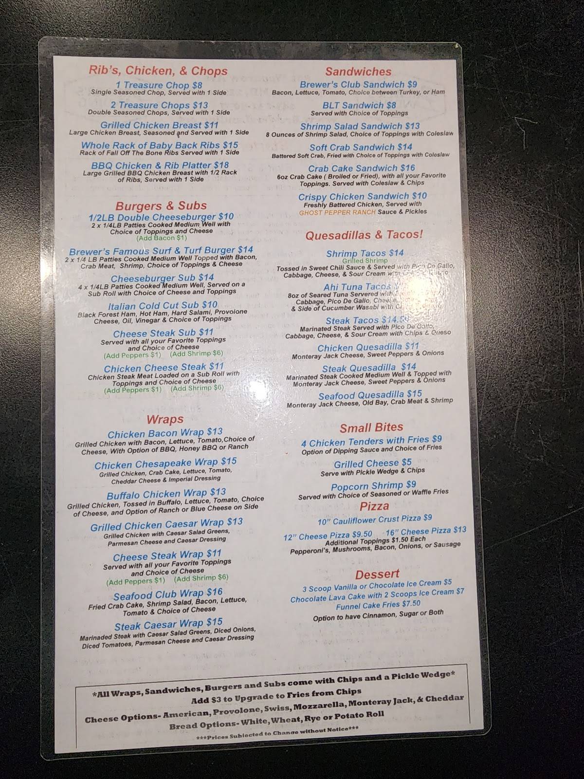 Menu at Brewers Landing pub & bar, Essex