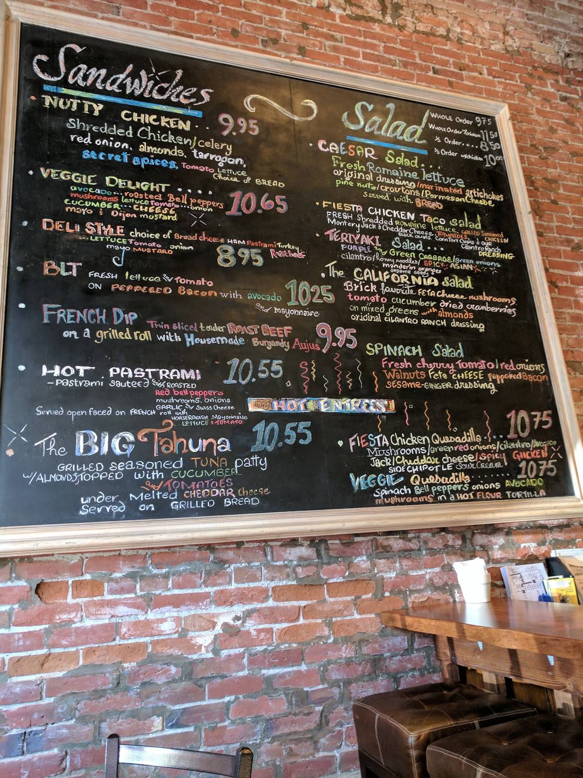 Menu at Brick Coffee House Café, Marysville