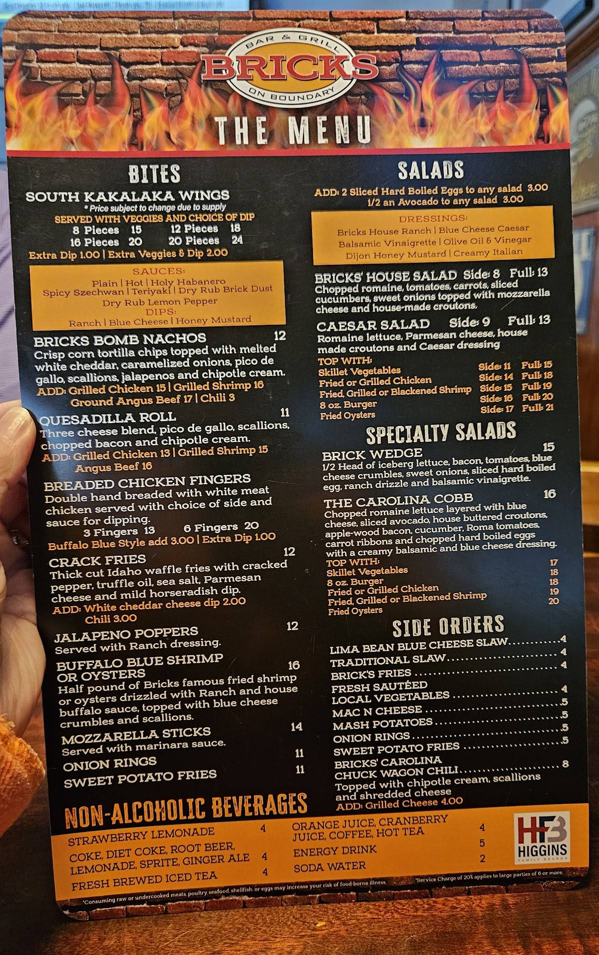 Menu at Bricks On Boundary pub & bar, Beaufort