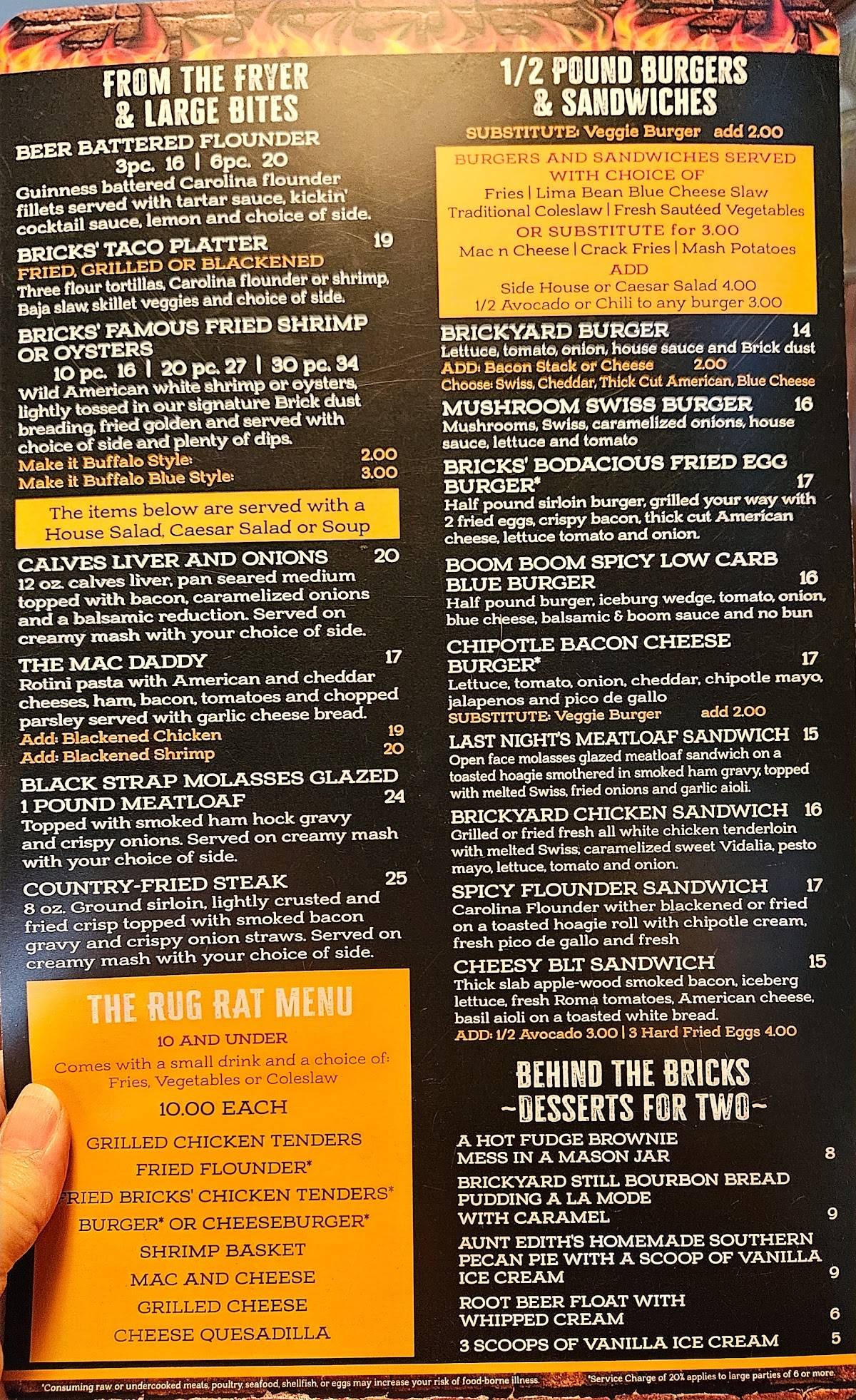 Menu at Bricks On Boundary pub & bar, Beaufort