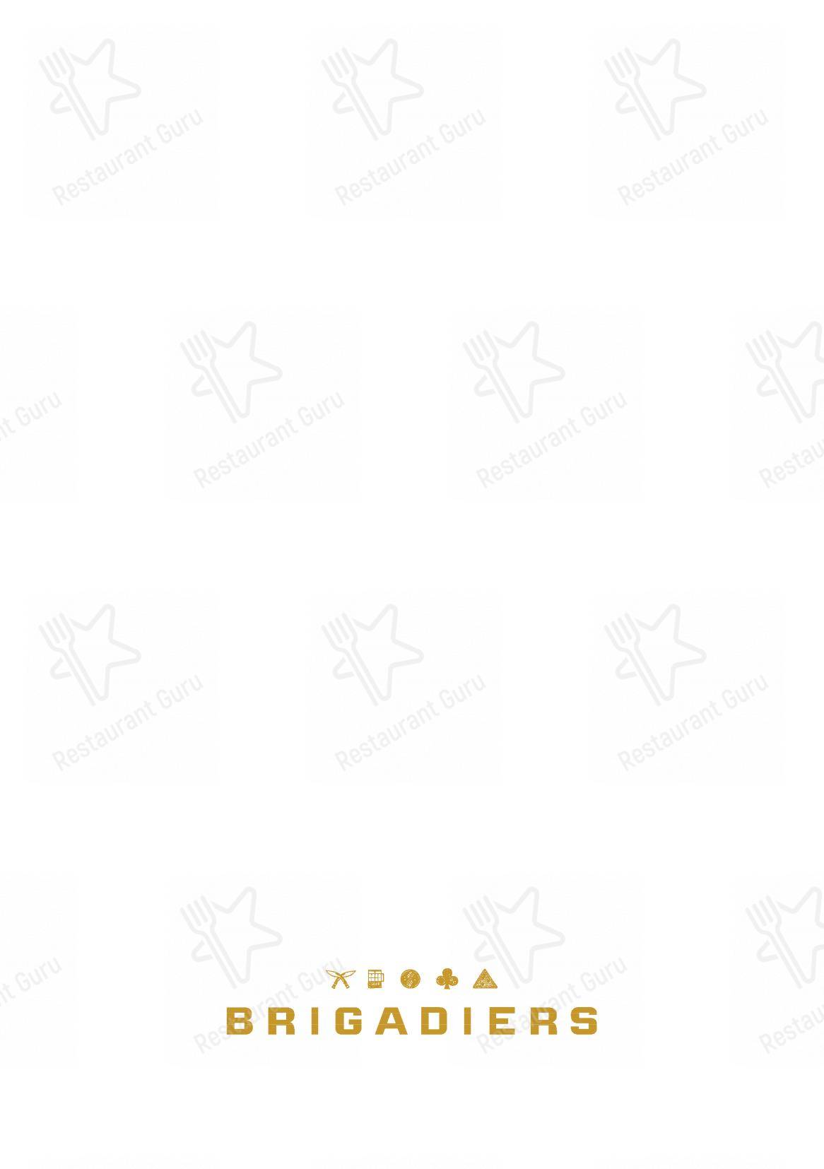 Menu at Brigadiers restaurant, London