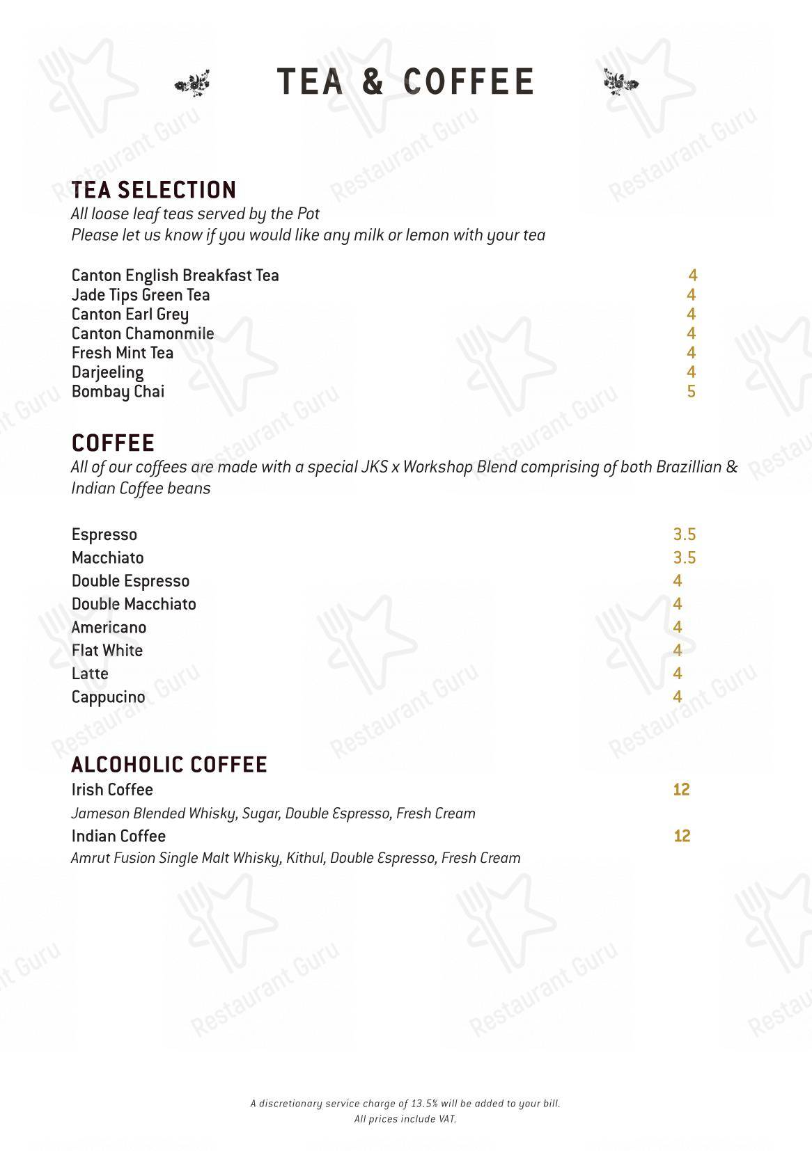 Menu at Brigadiers restaurant, London