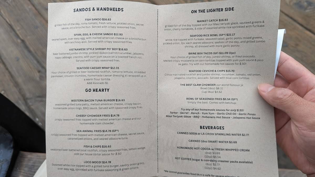 Menu at Brine Box restaurant, Oceanside