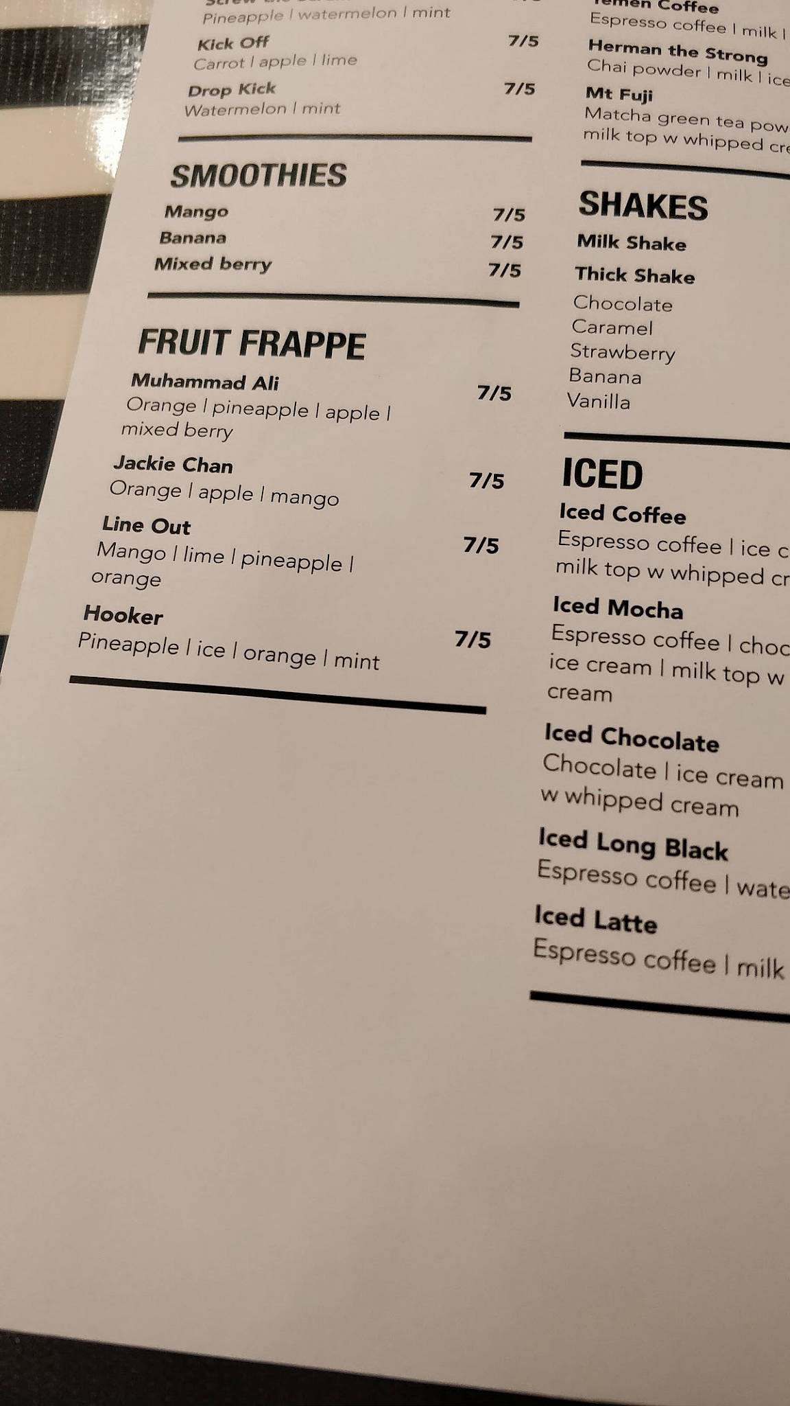 Menu at Cafe 63, South Brisbane, 7/220 Melbourne St