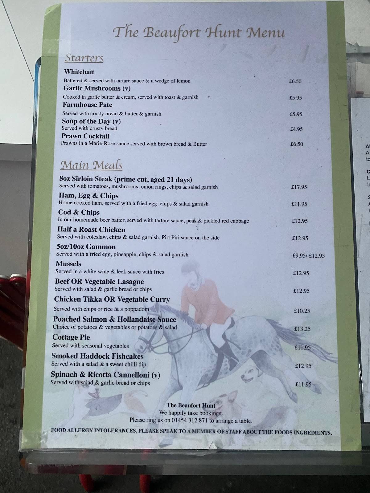 Menu at The Beaufort Hunt pub & bar, Bristol, 72 Broad St