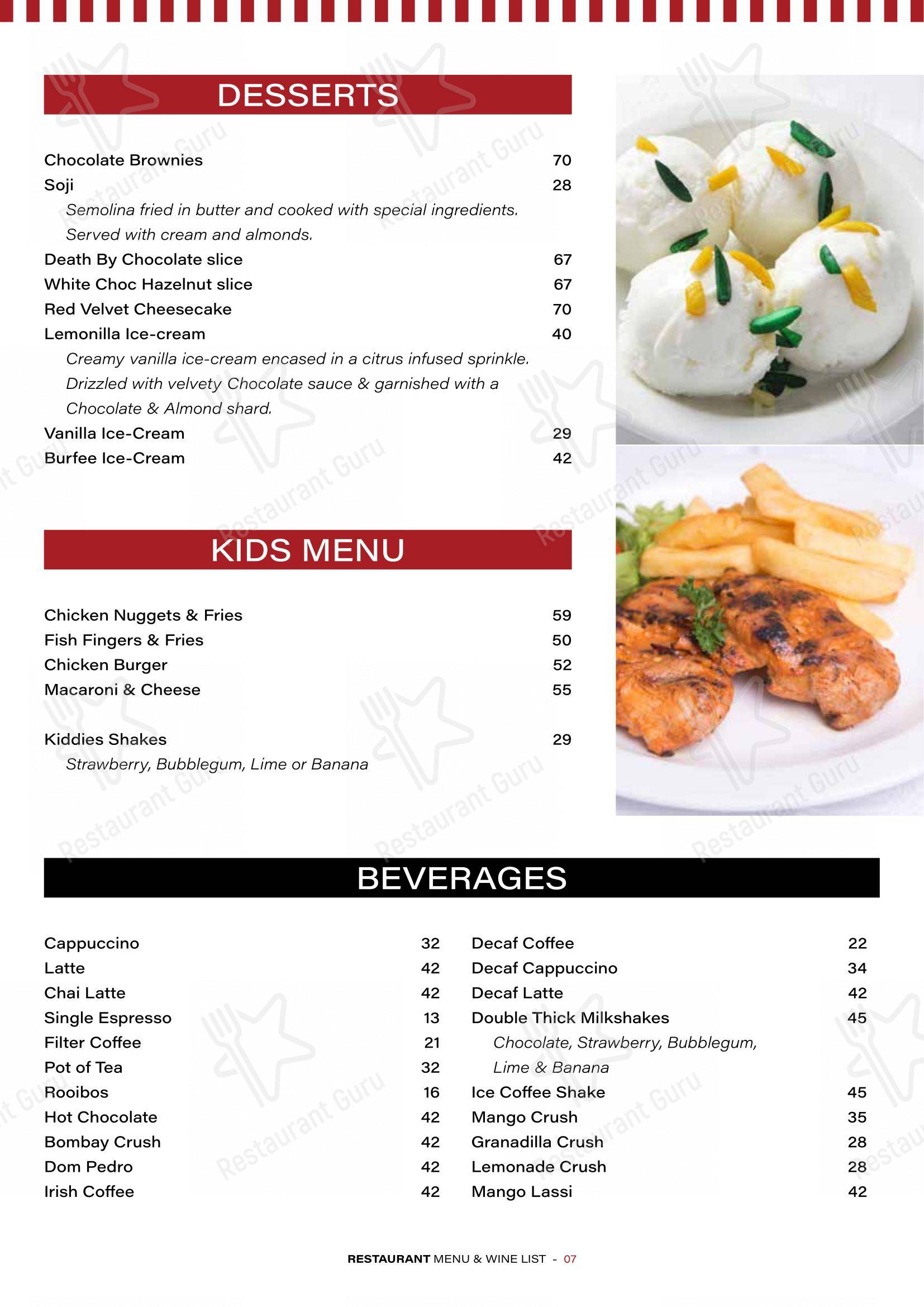 Menu at Britannia Hotel restaurant, Durban