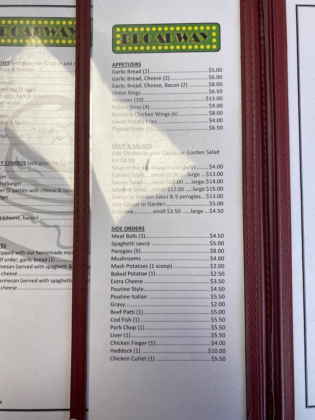 Menu at Broadway Restaurant, Timmins