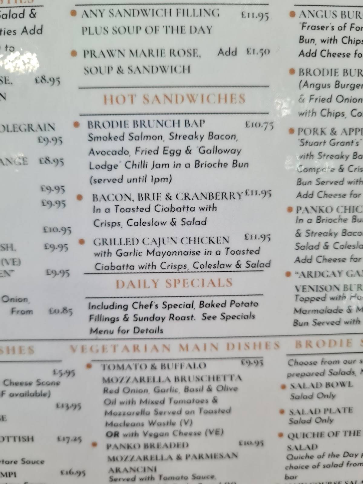 Menu at Brodie Countryfare restaurant, Brodie