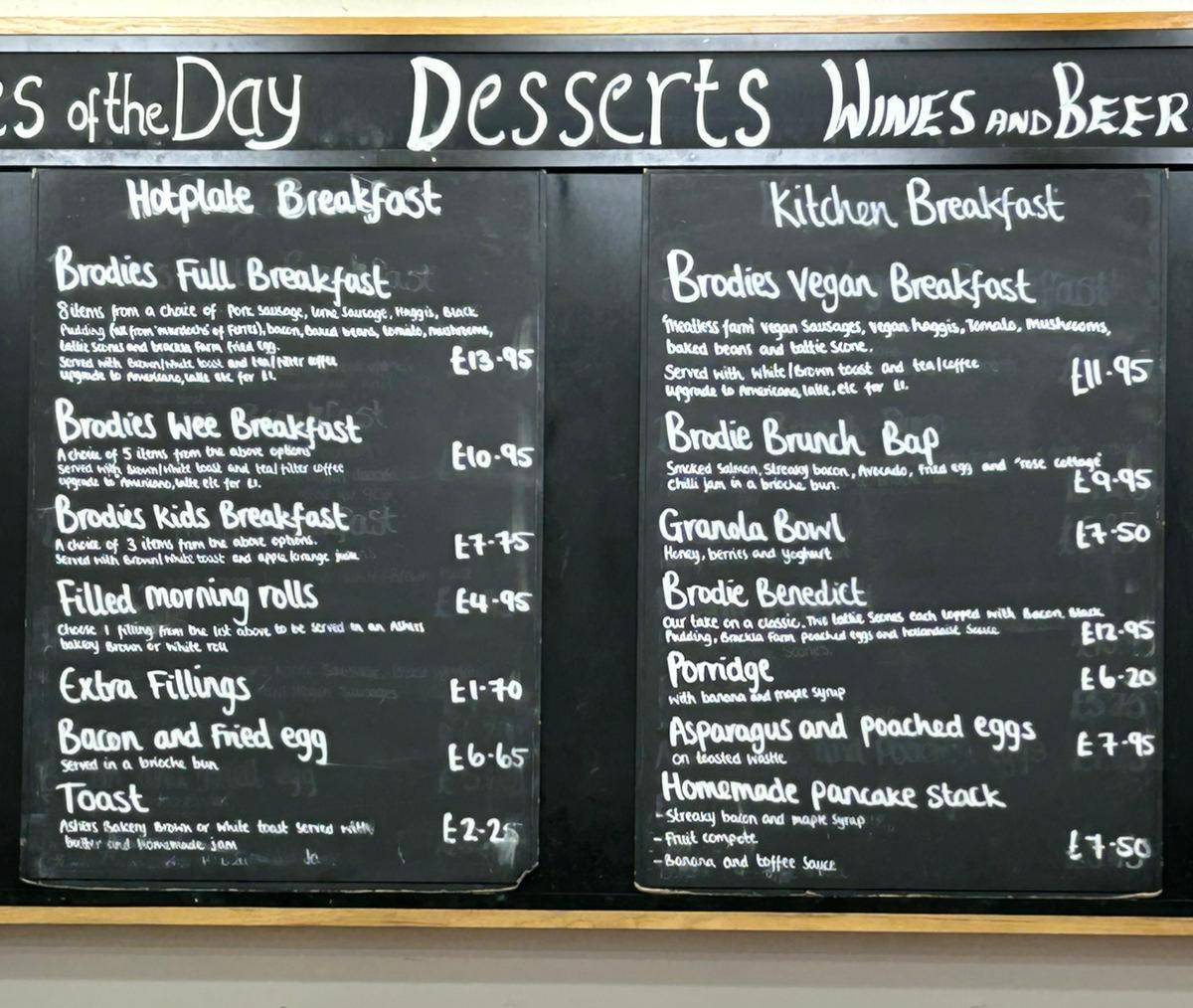 Menu at Brodie Countryfare restaurant, Brodie