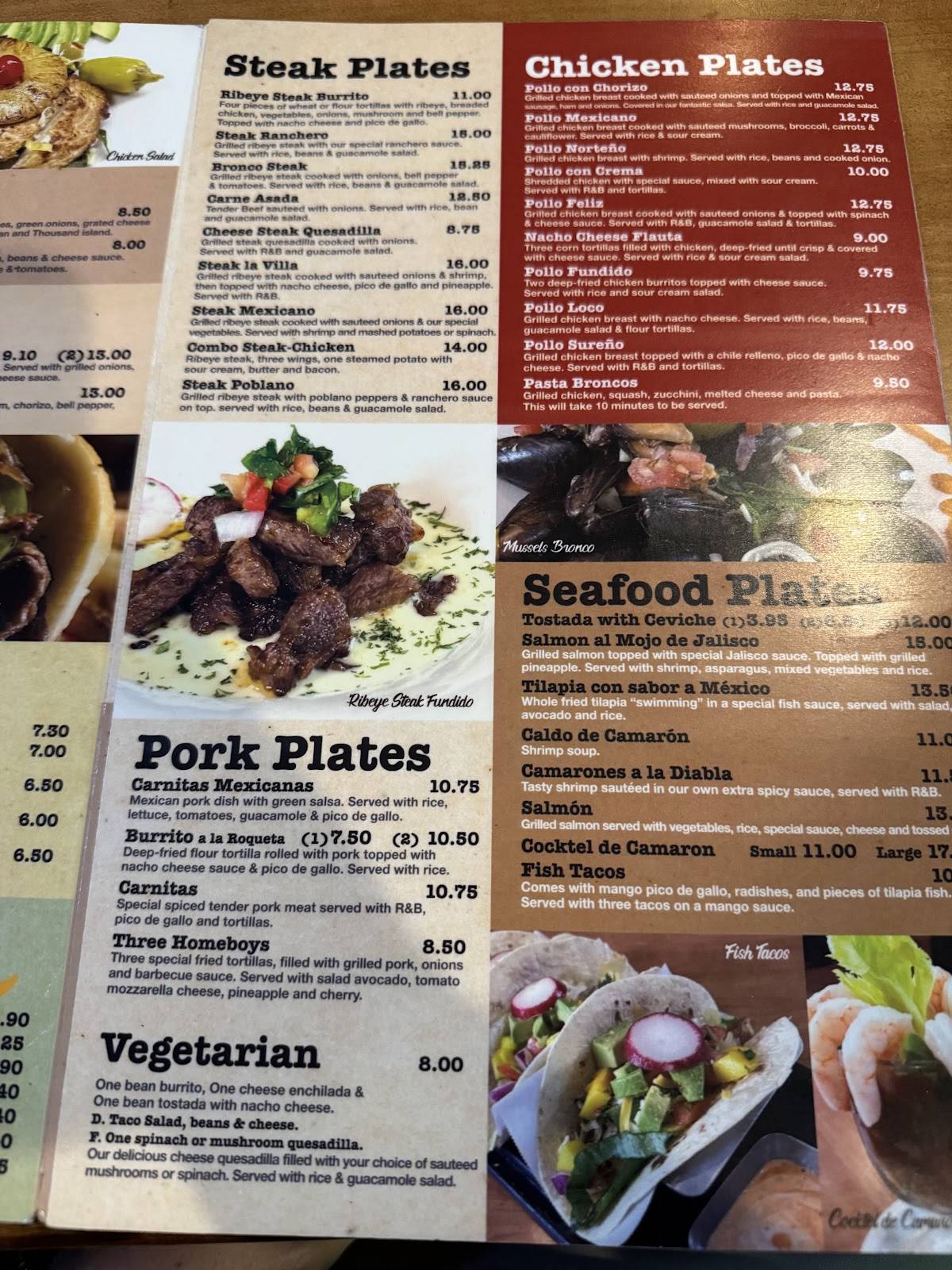 Menu at Bronco Mexican Restaurant, Woodruff