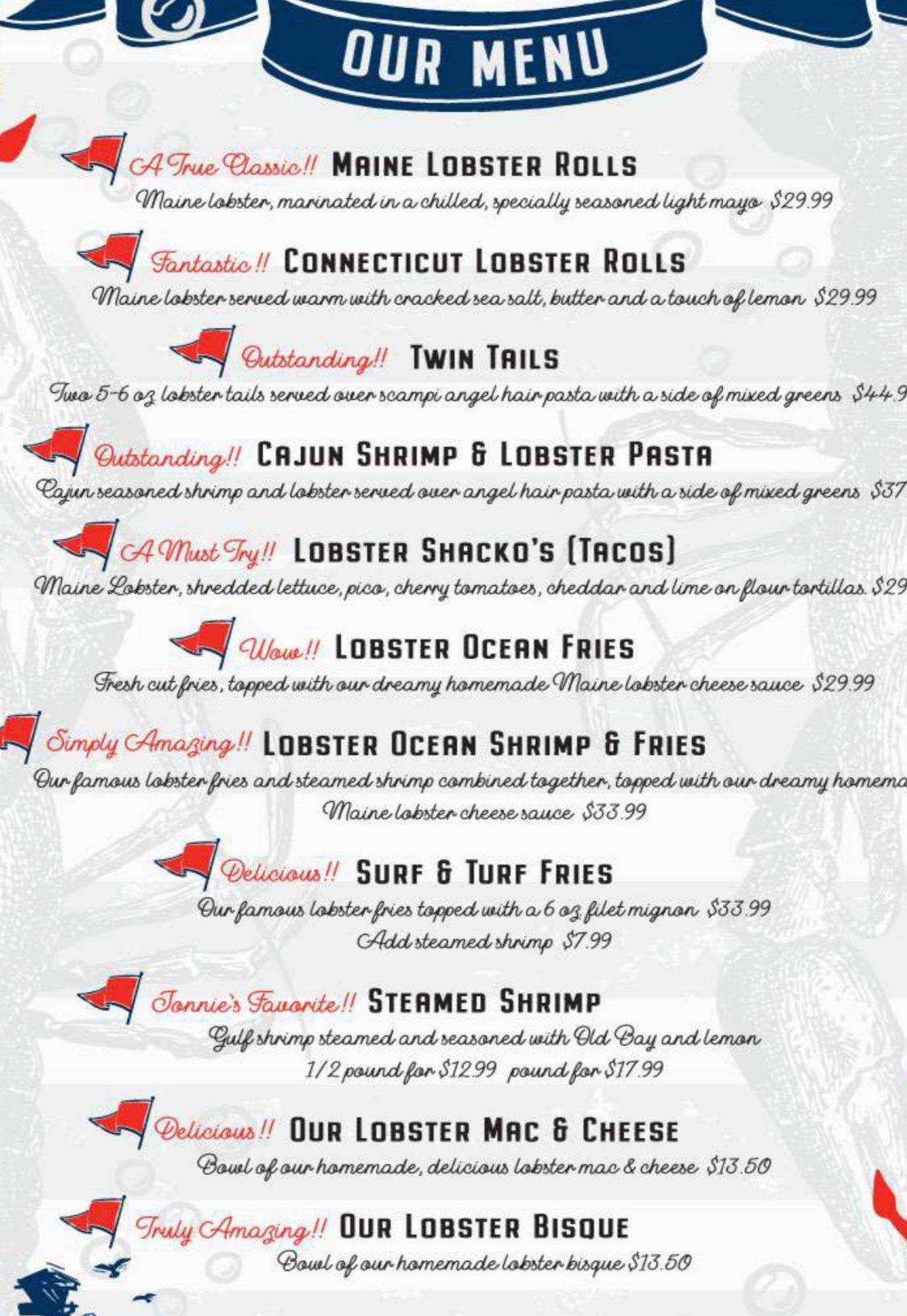 Menu at Brooklyns Lobster Shack At Bostons Harbor & Cape pizzeria ...