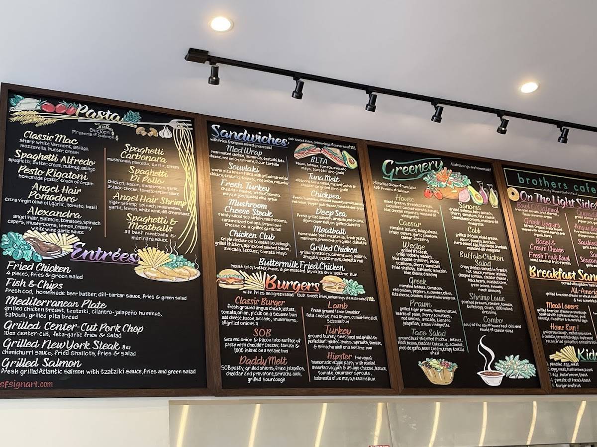 Menu at Brothers Cafe, Millbrae