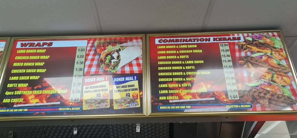 Menu at Brothers Kebab & Pizza restaurant, Cheltenham