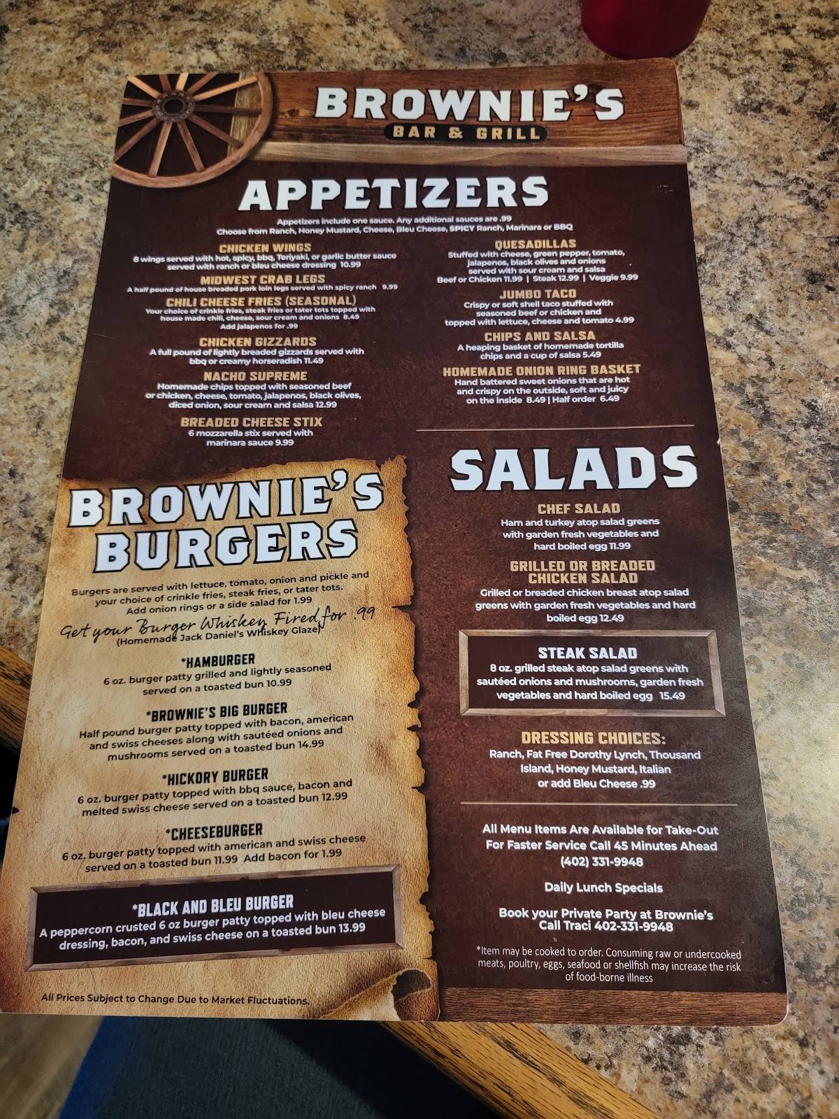 Menu at Brownie's Bar & Grill, Papillion