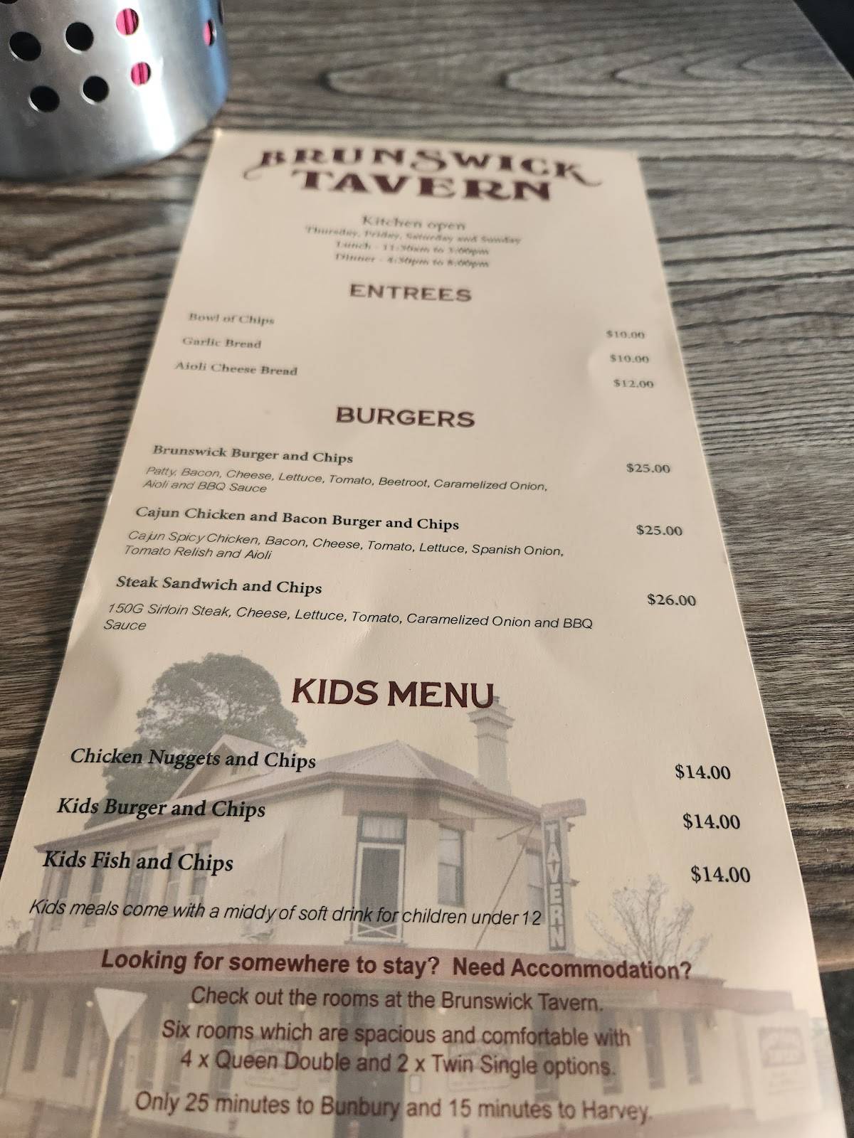 Menu at Brunswick Tavern pub & bar, Brunswick
