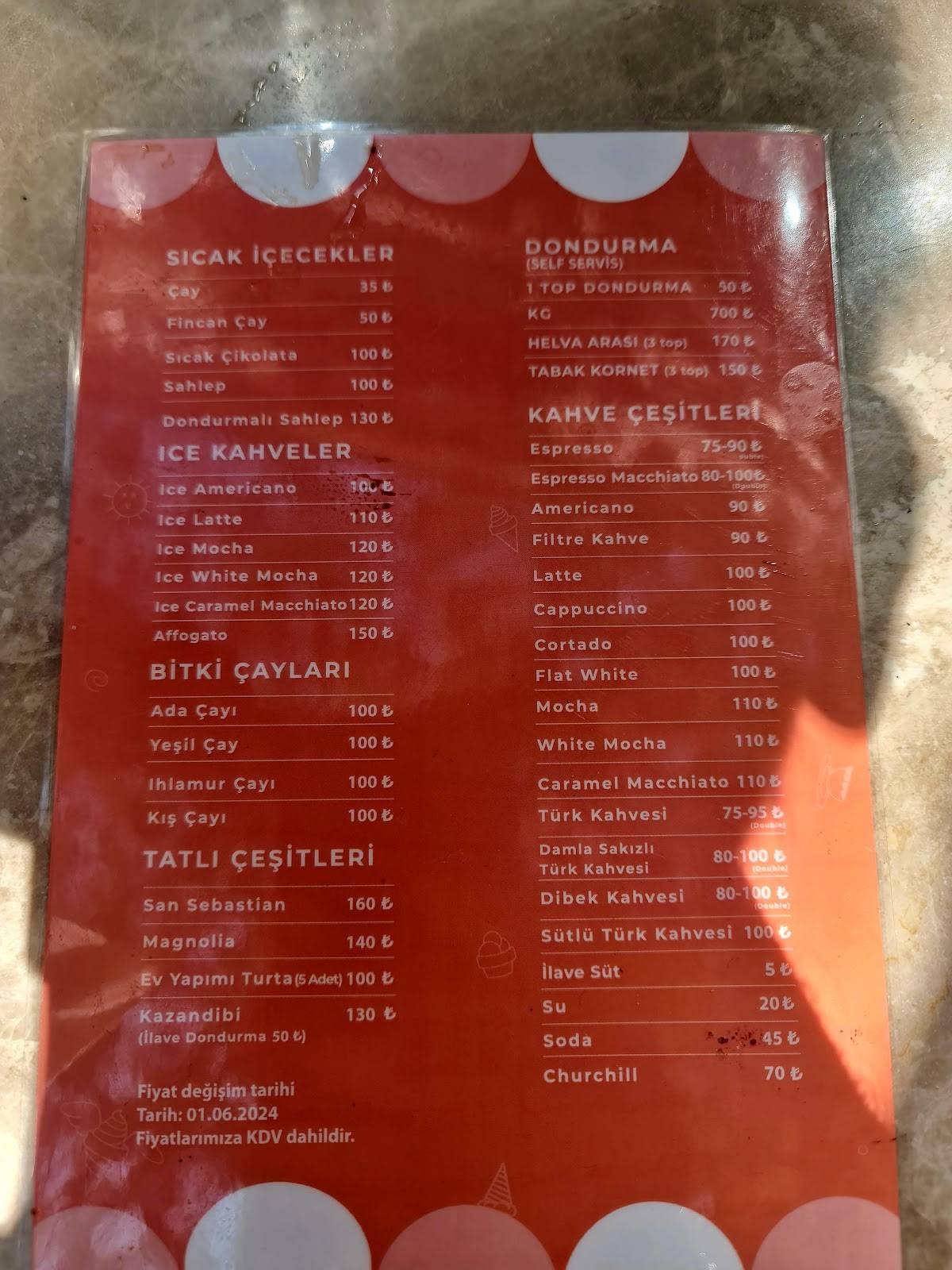 Menu at Bu & Bu Dondurma Kuzguncuk cafe, Istanbul