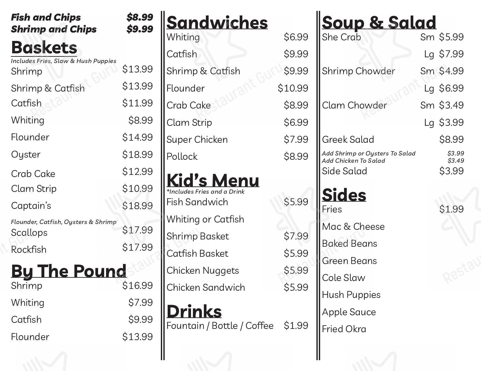Menu at Bubba's Shrimp Shack restaurant, Gloucester Point