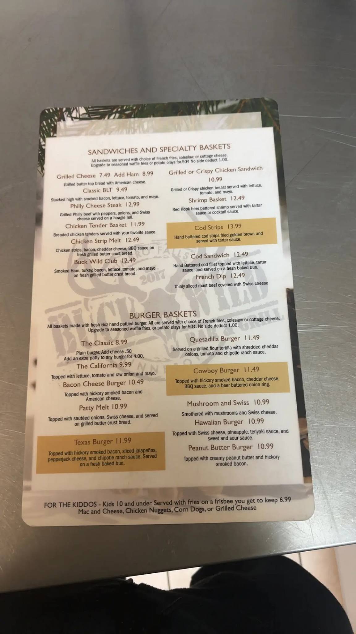 Menu at Buck Wild Bar and Grill, Zumbro Falls