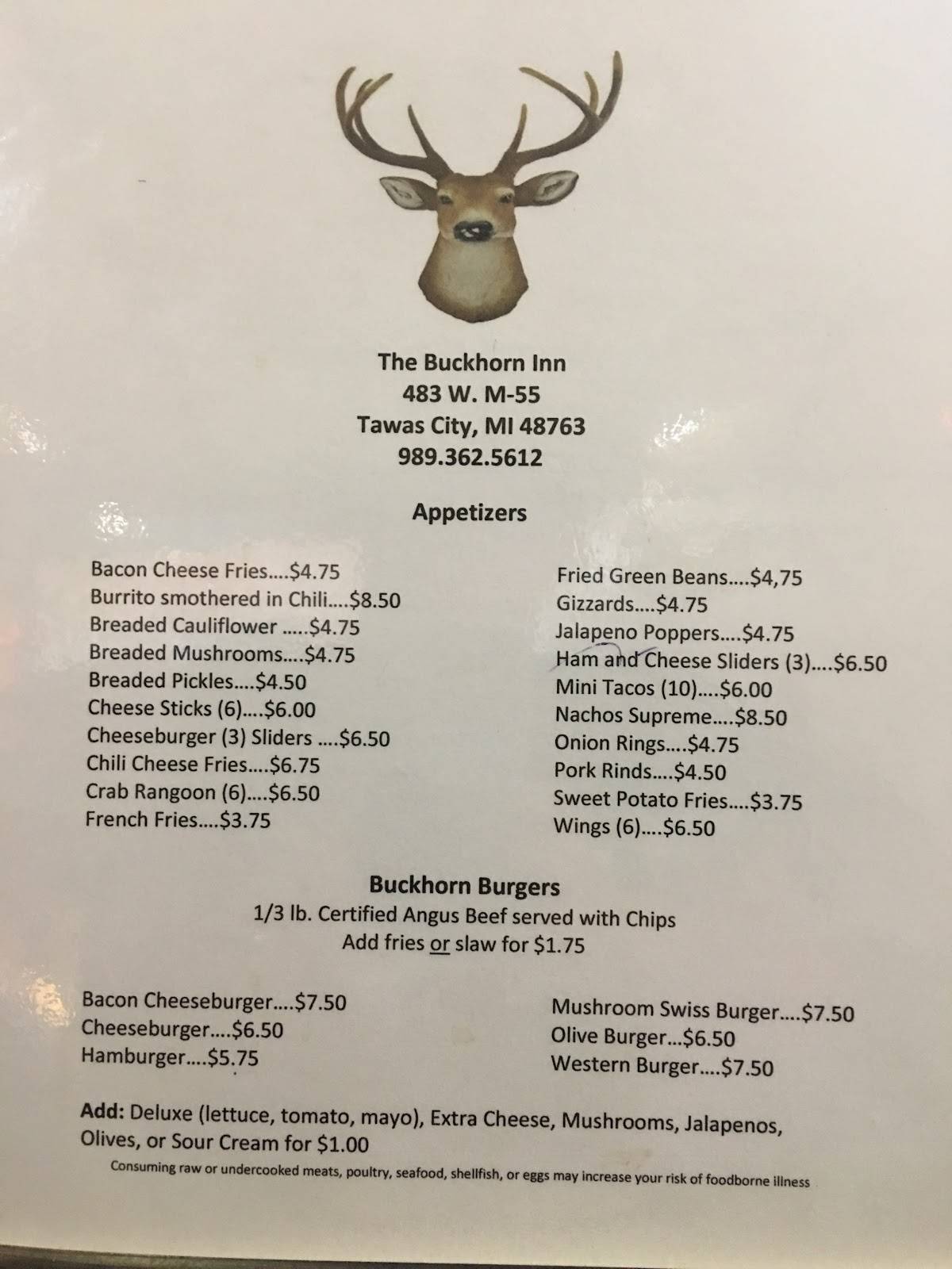 Menu at Buckhorn Inn pub & bar, Tawas City