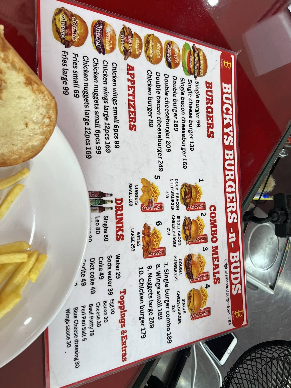 Menu at Buckys Burgers n Buds restaurant, Pattaya City