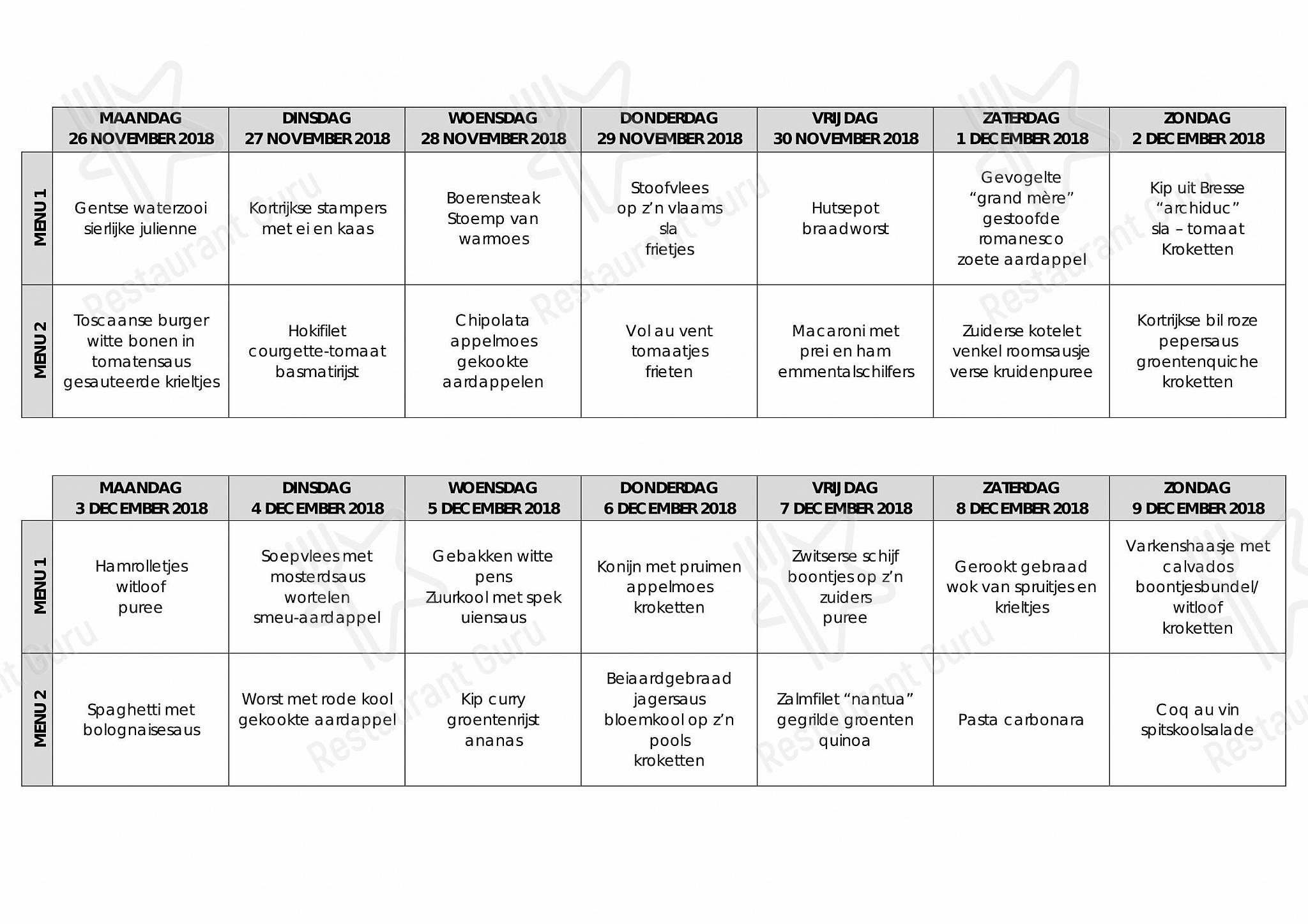 Menu at Buda Kitchen restaurant, Kortrijk