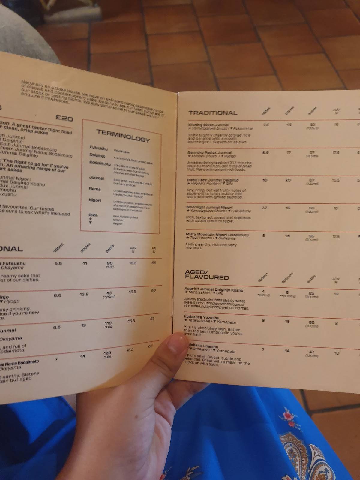 Menu at Budō restaurant, Bath
