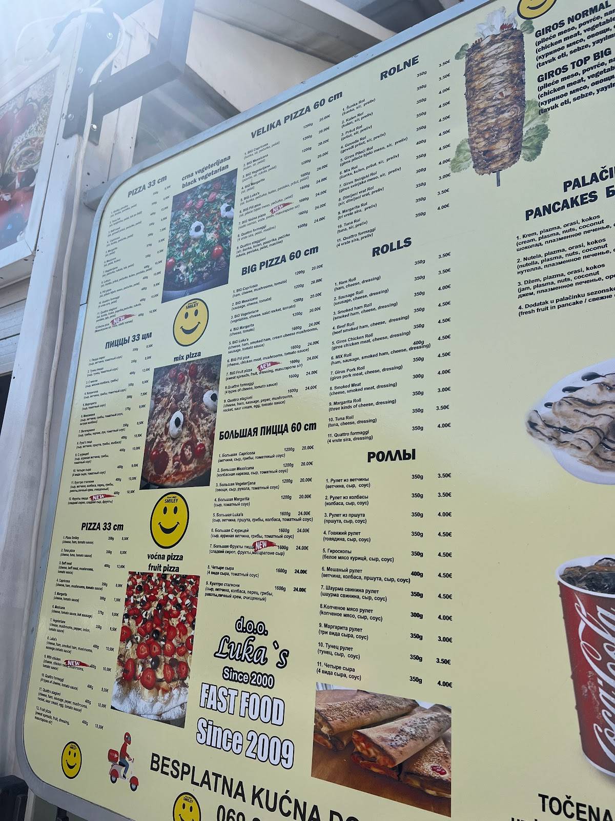 Menu at Pizzeria Smiley, Budva