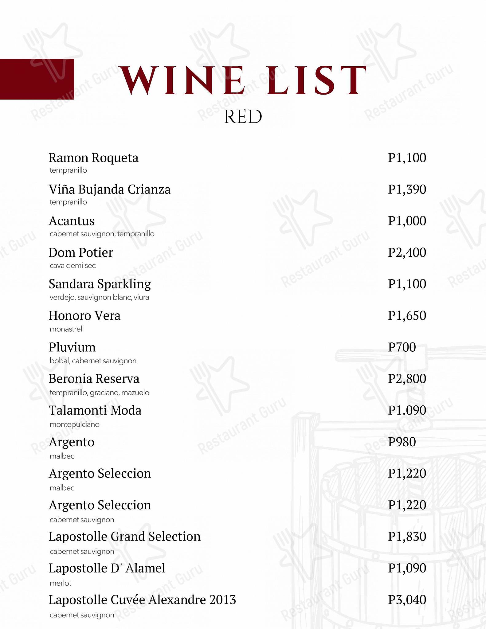 Menu at Bueno Tapas & Wine Restaurant - Grove, Pasig