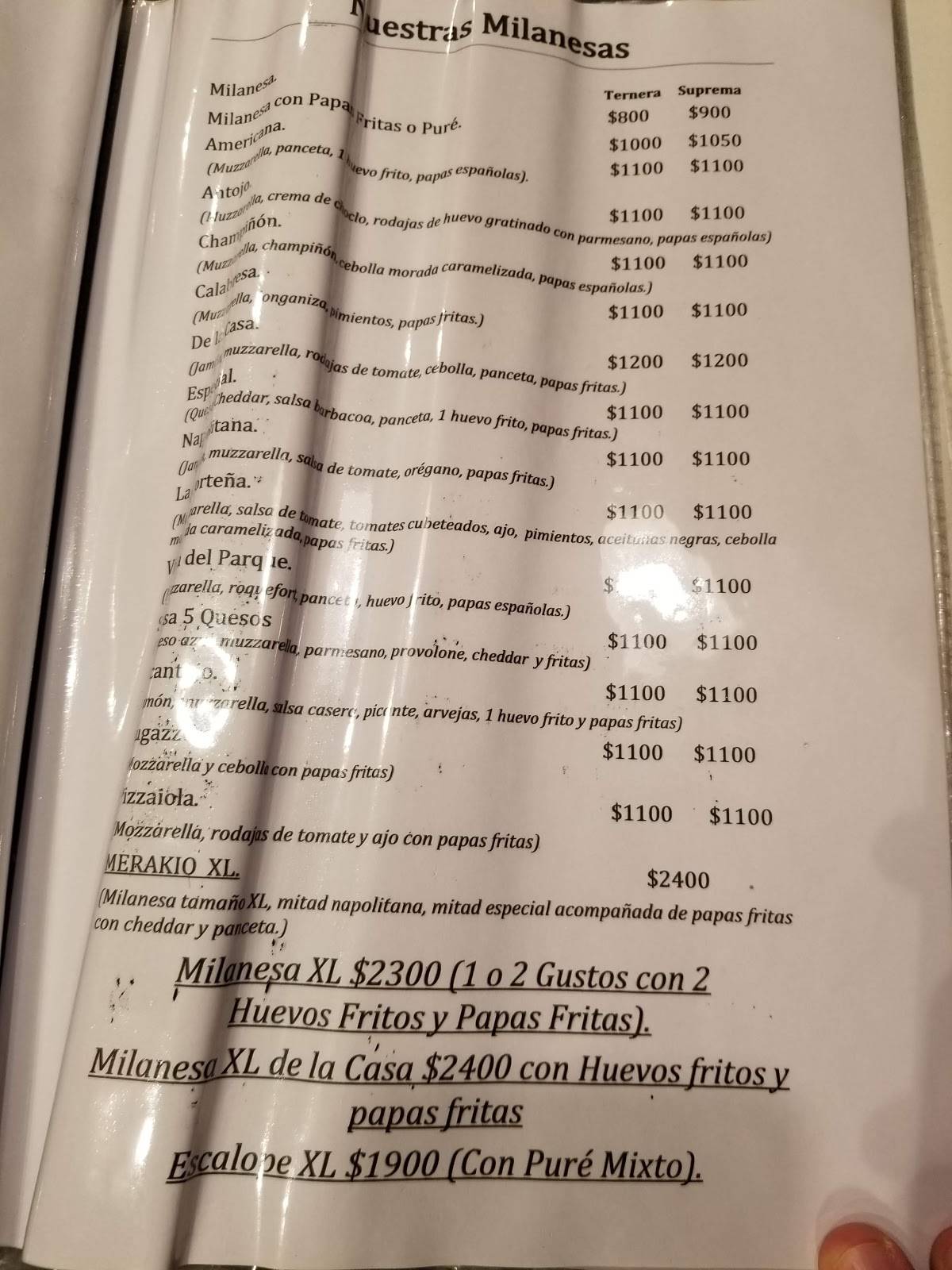 Carta de parrilla El Antojo, Buenos Aires