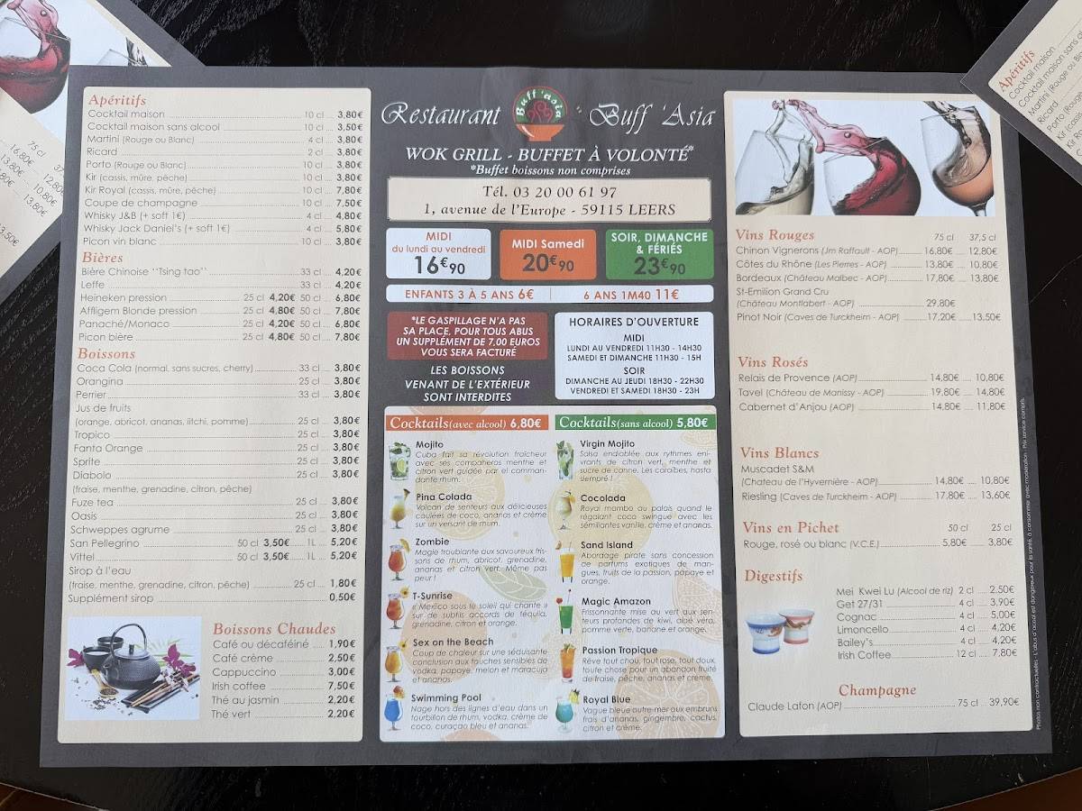 Menu at Buff asia restaurant, Leers