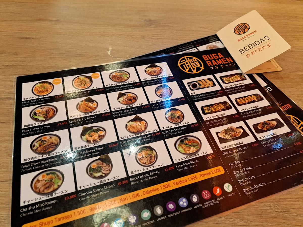 Carta del restaurante Buga Ramen Valencia, Valencia