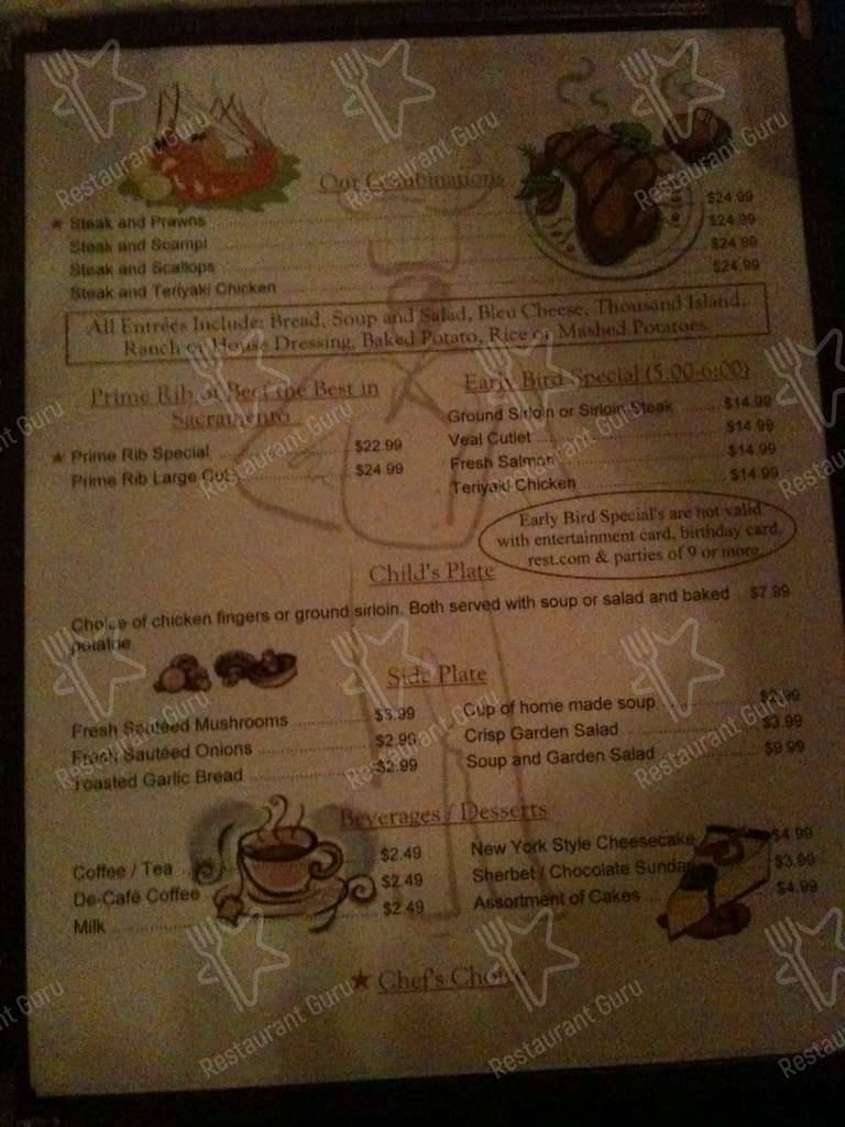 Menu at Buggy Whip Restaurant, Sacramento