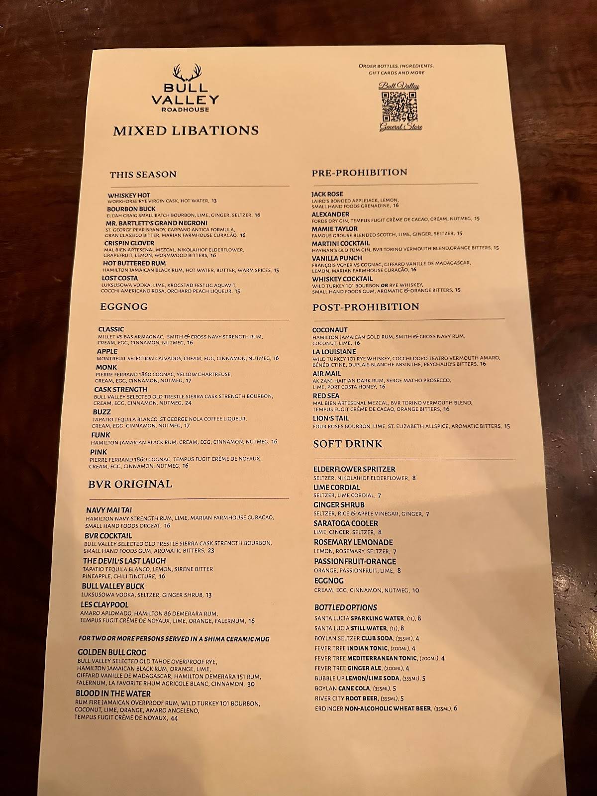 Menu at Bull Valley Roadhouse pub & bar, Port Costa