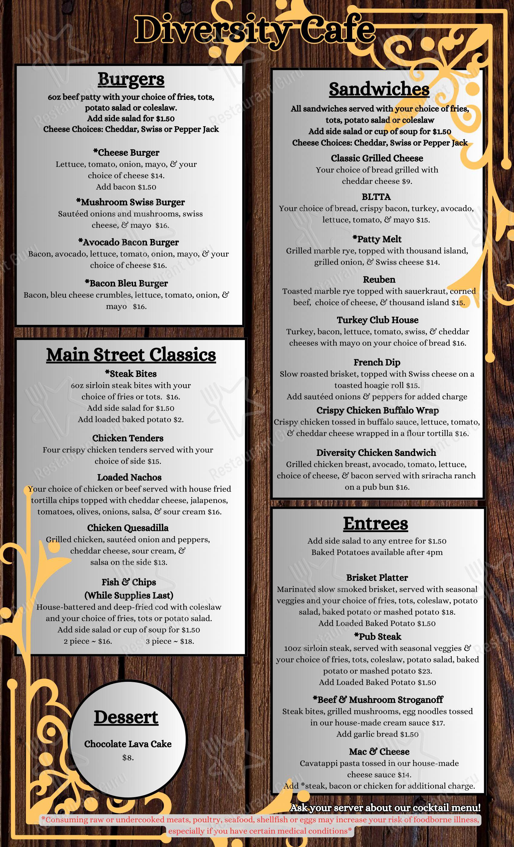 Menu at Bullets, Burgers and Brews pub & bar, Forest Grove