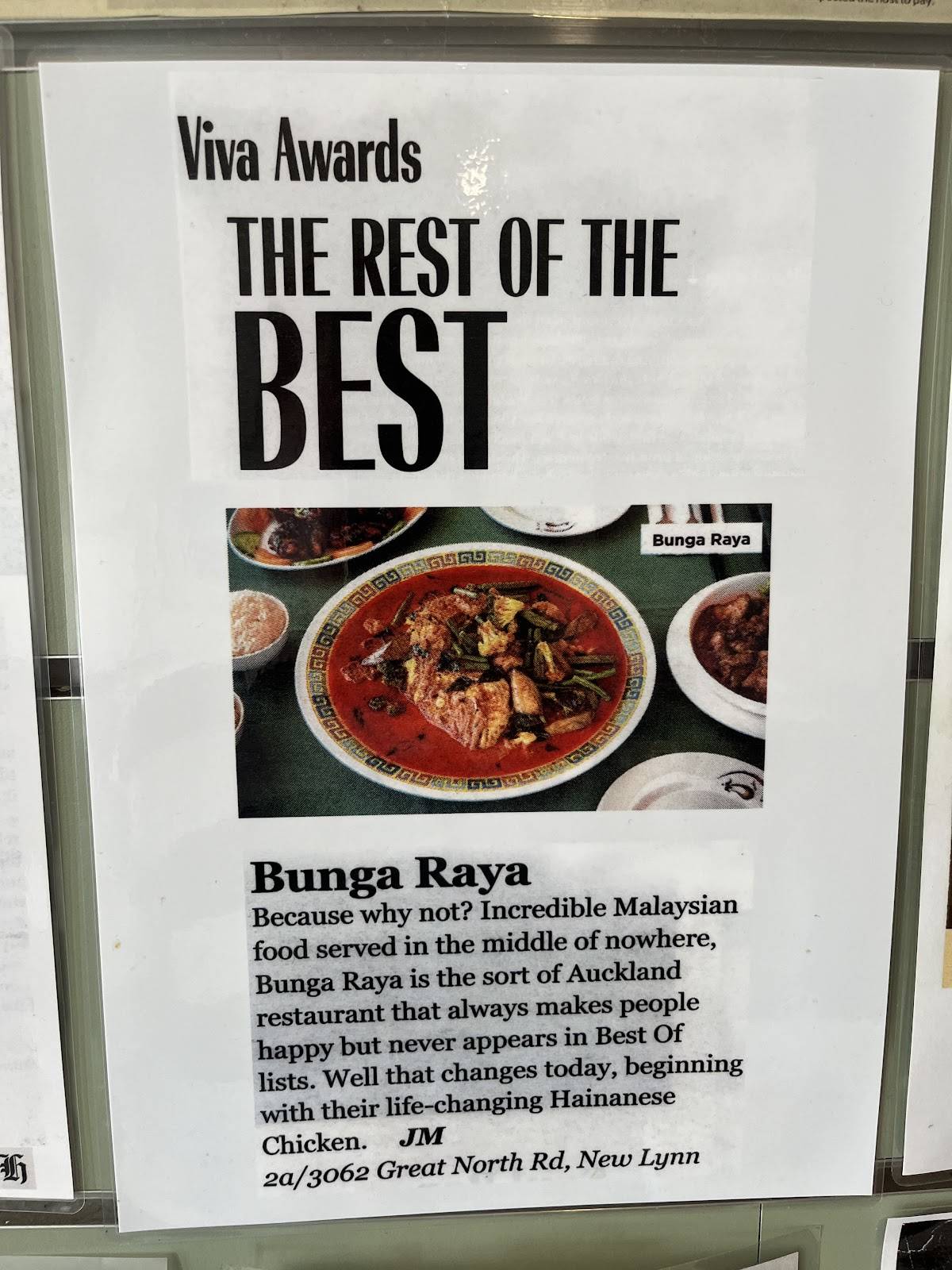 Menu at Bunga Raya Restaurant, Auckland