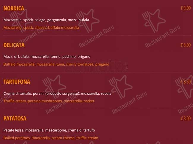 Menu da Buone Maniere pizzeria, Roma