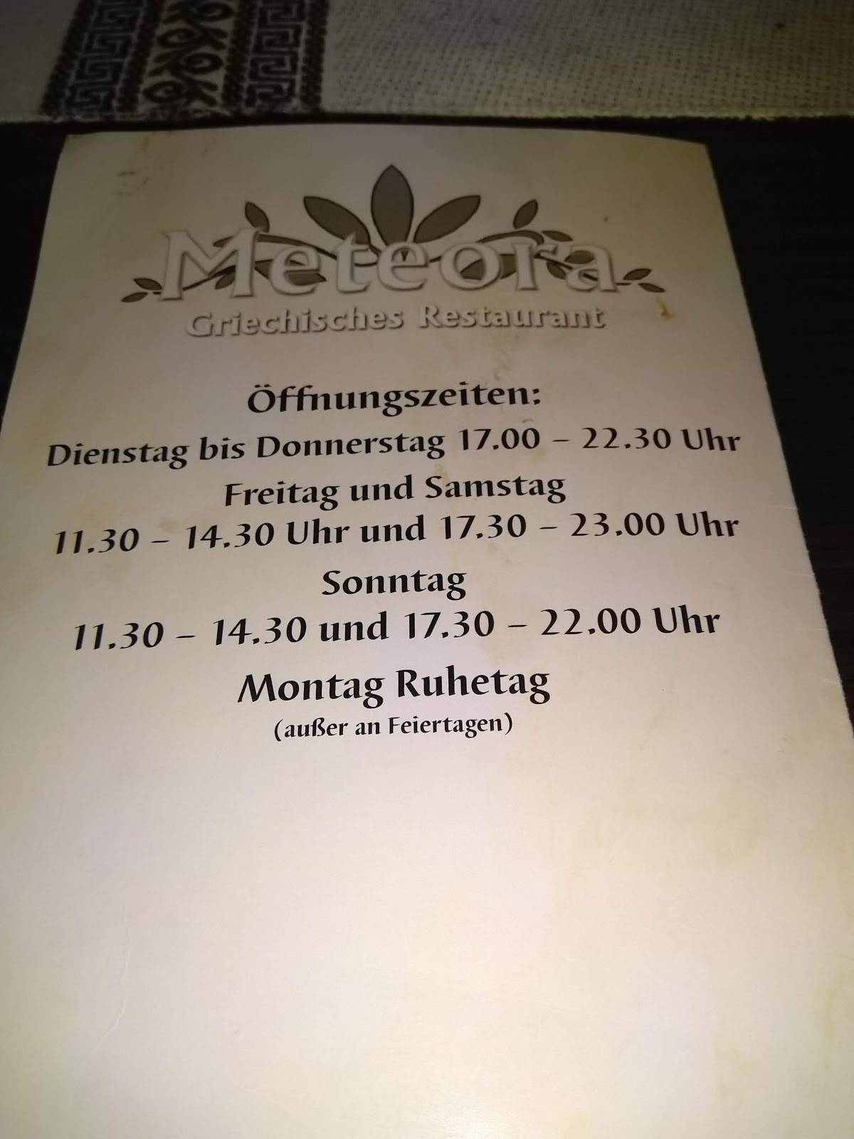 Speisekarte von Meteora Burg restaurant, Burg (bei Magdeburg)