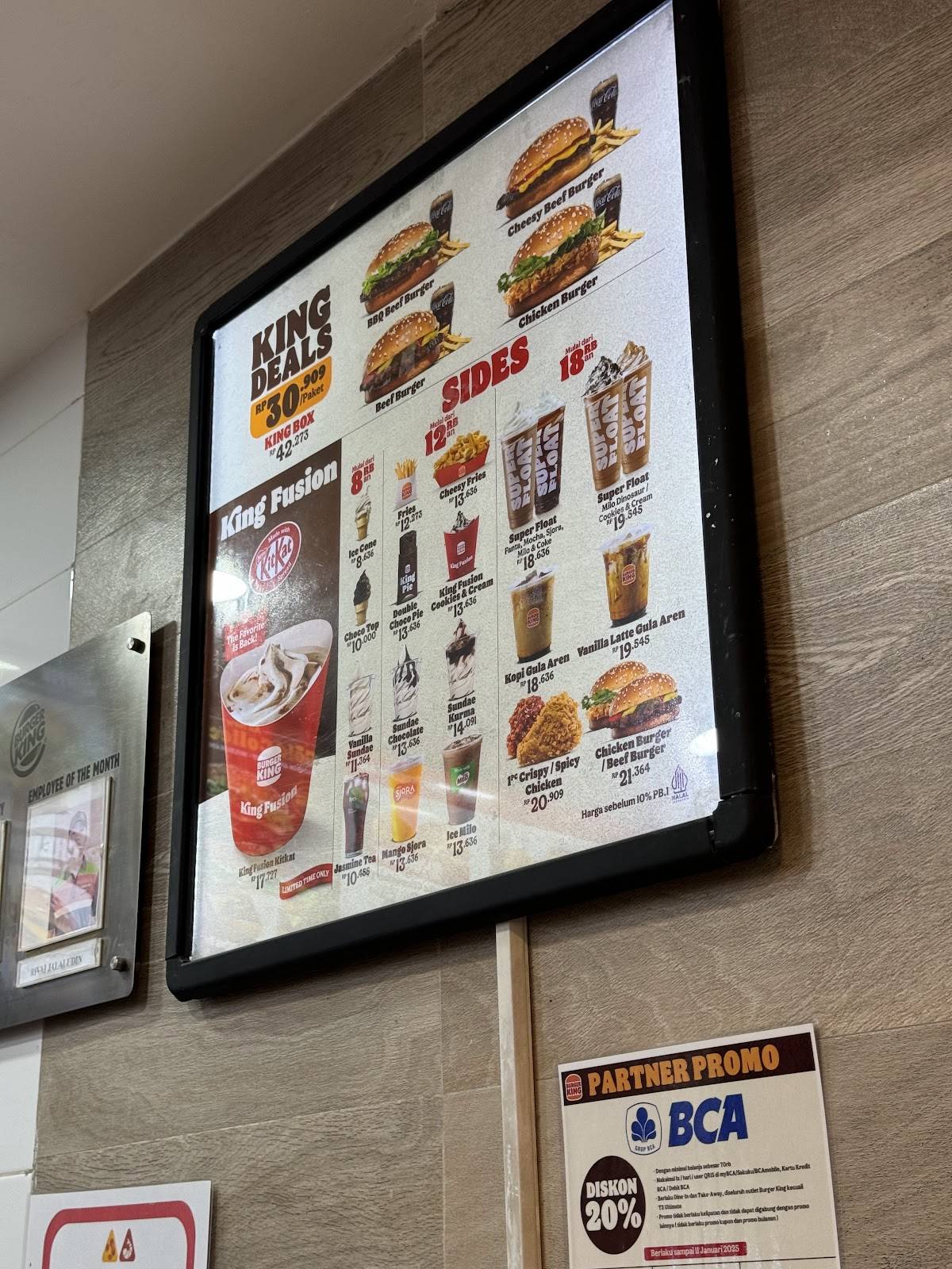 Carta del restaurante Burger King FX Mall, Central Jakarta