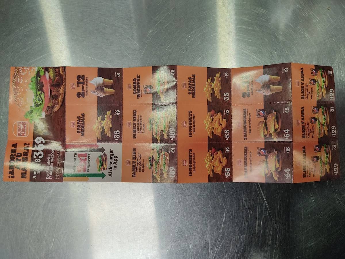 Carta del restaurante Burger King, La Piedad del Cavadas
