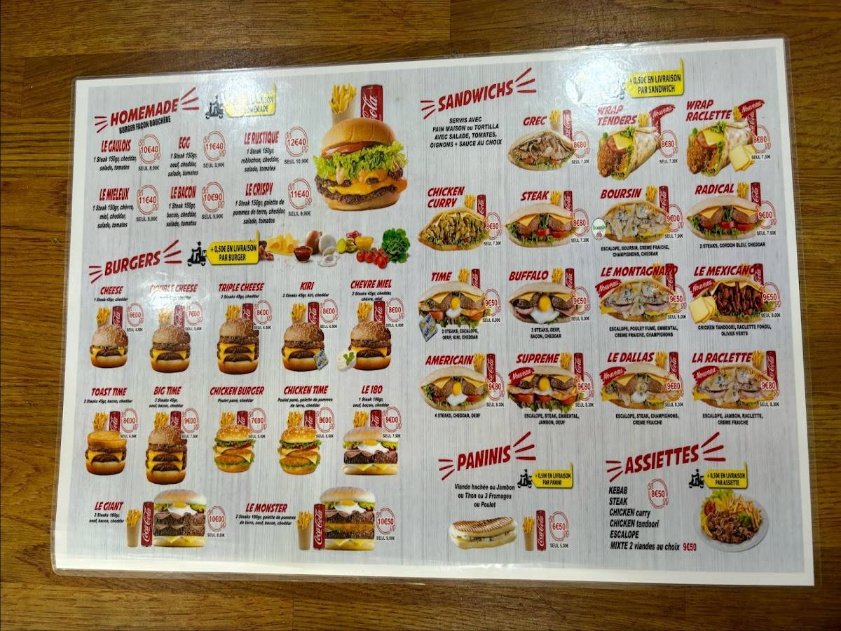 Menu au Burger Time restaurant, Chatou
