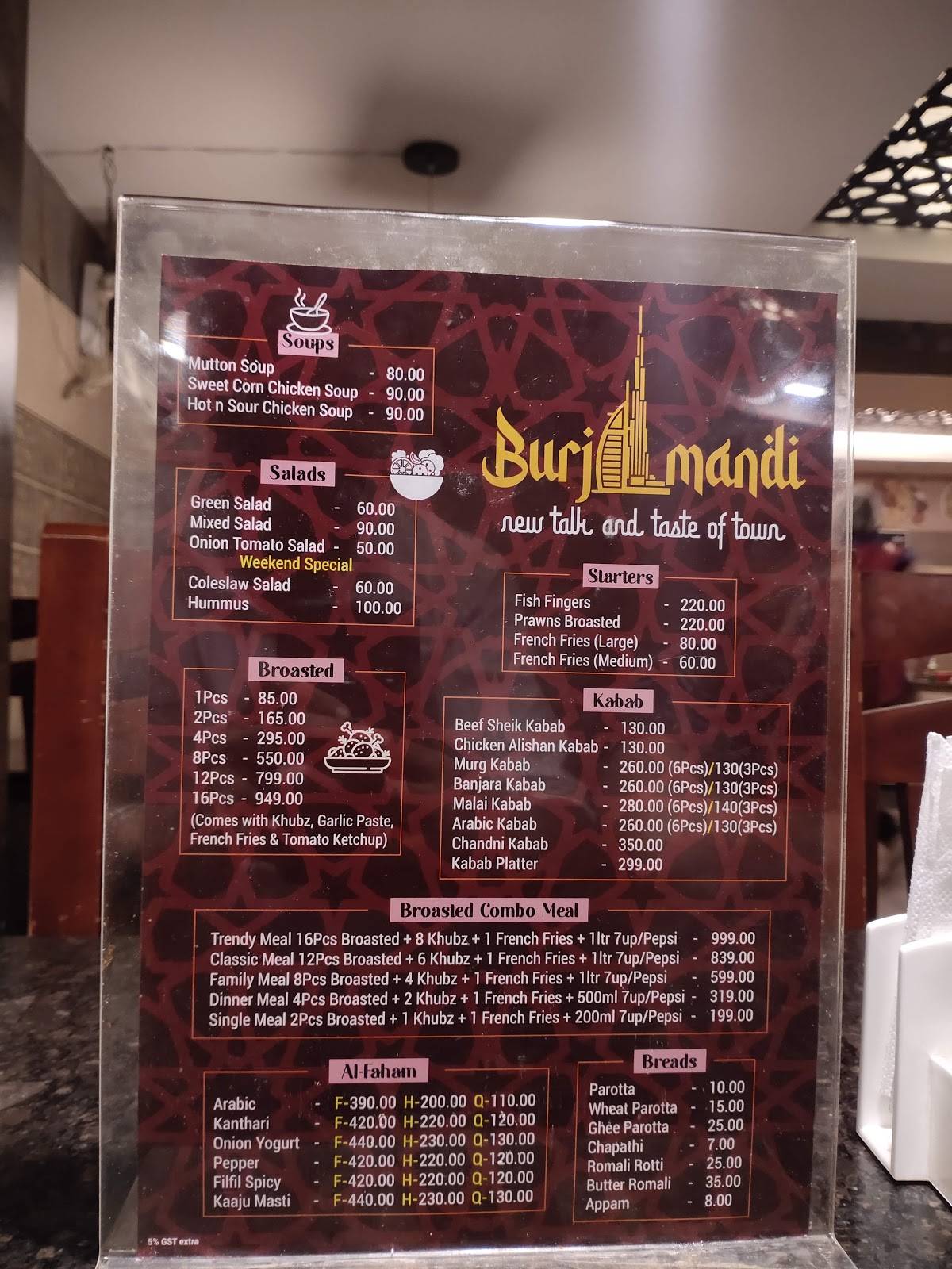 Menu at Burj Al Mandi Restaurant, Thiruvananthapuram